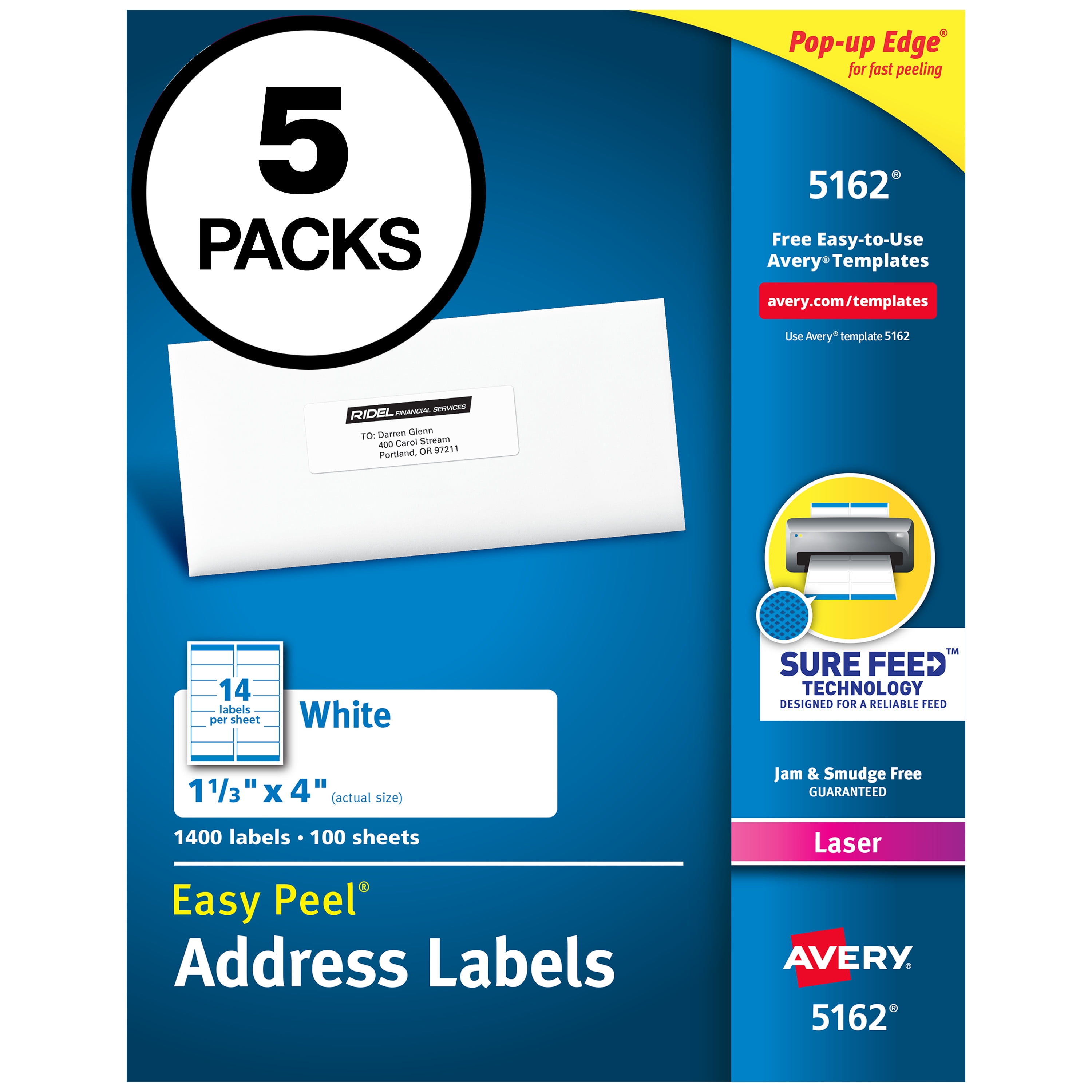Avery Easy Peel Printable Address Labels with Sure Feed, 1-1/3" x 4 ...