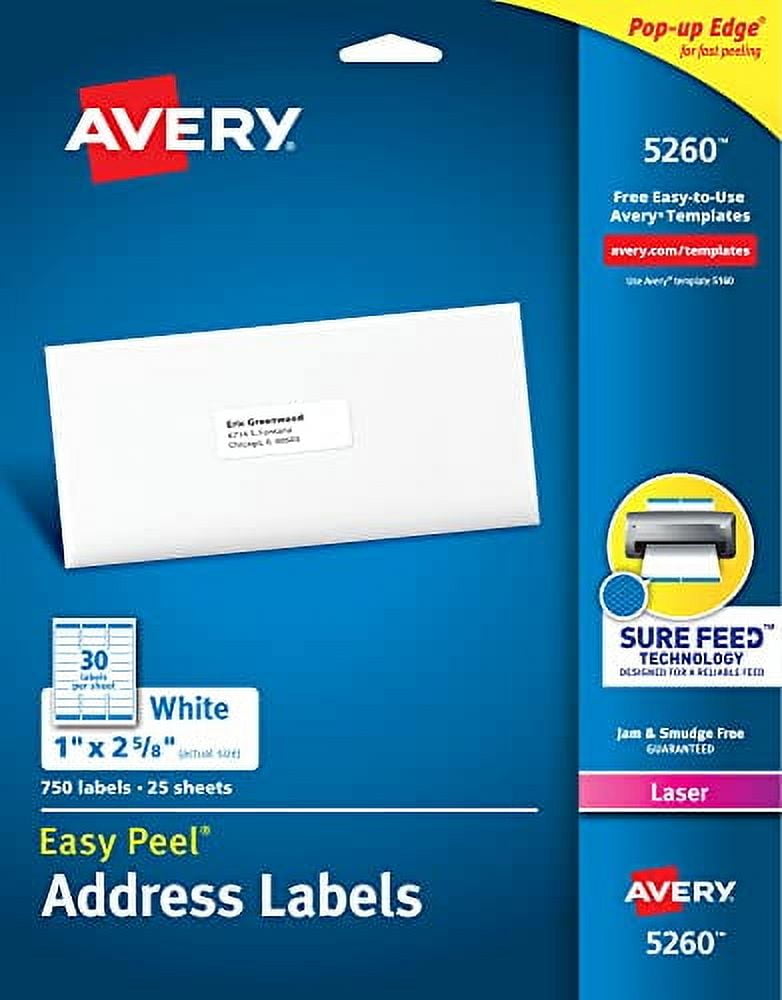 Avery Easy Peel Printable Address Labels with Sure Feed, 1" x 2-5/8 ...