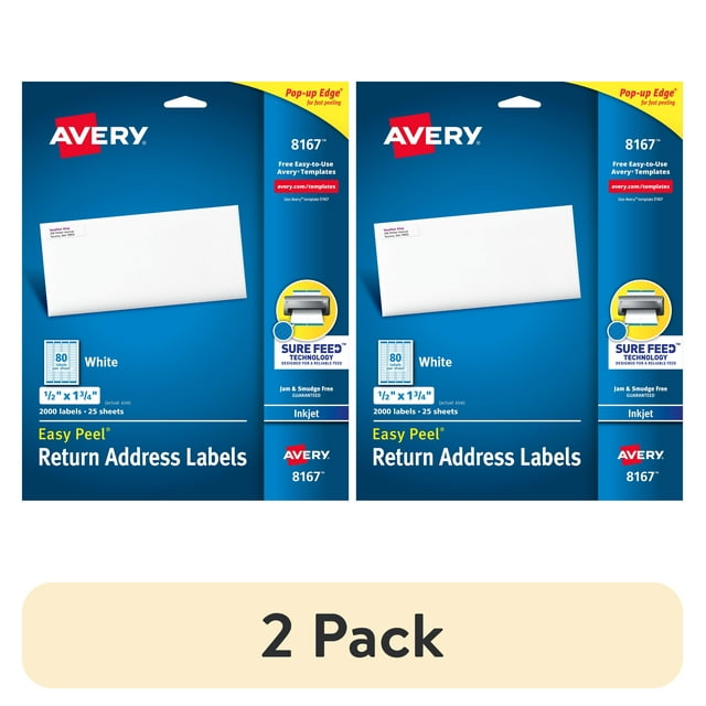 (2 pack) Avery Easy Peel Return Address Labels, 1/2"x1-3/4" 2,000 ...