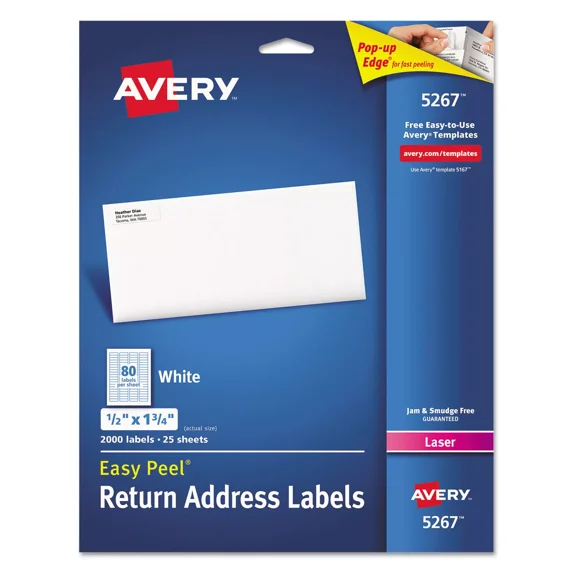 Avery Easy Peel Return Address Labels Laser 1/2 x 1 3/4 White 2000/Pack ...