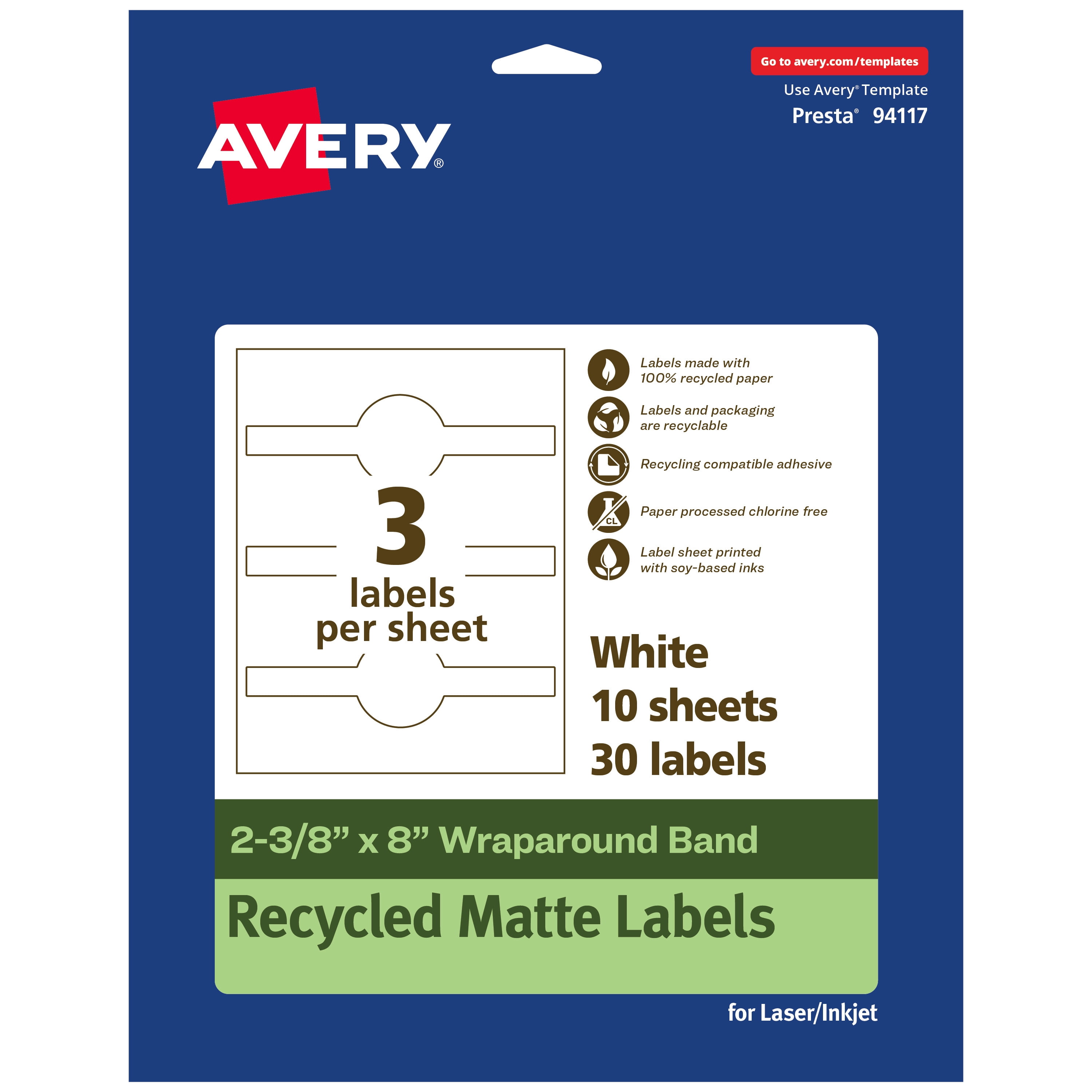 Avery EcoFriendly Wraparound Band Labels, 2-3/8" x 8", 30ct - Walmart.com