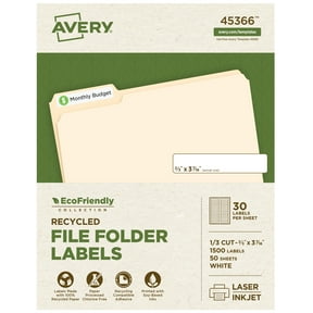 Avery File Folder Labels, 1/3 Cut, 2/3" x 3-7/16", Paper, White, Laser ...