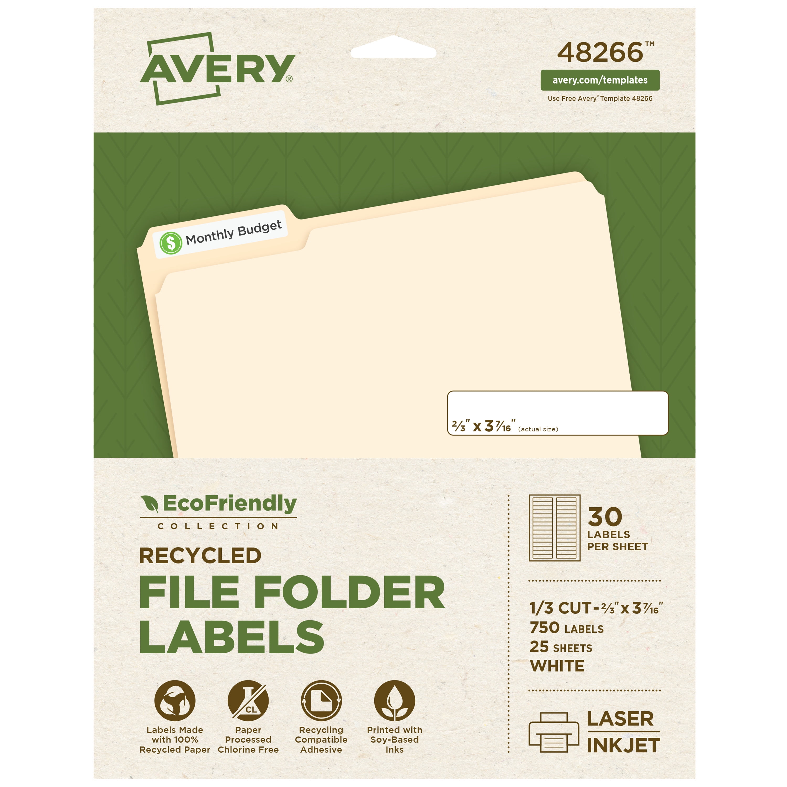 Avery EcoFriendly Folder Labels, 2/3" x 3-7/16", 750ct (48266 ...