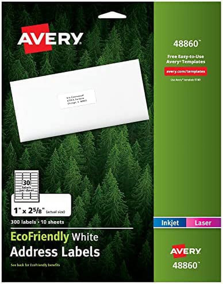 Avery EcoFriendly Mailing Labels for Laser and Ink Jet Printers, 1 x 2 ...