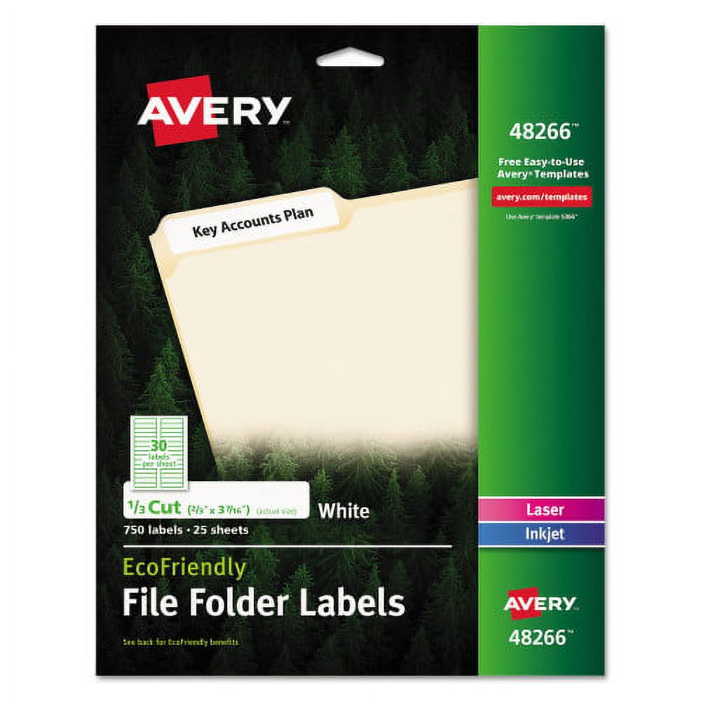 Avery EcoFriendly Permanent File Folder Labels, 0.66 x 3.44, White, 30 ...