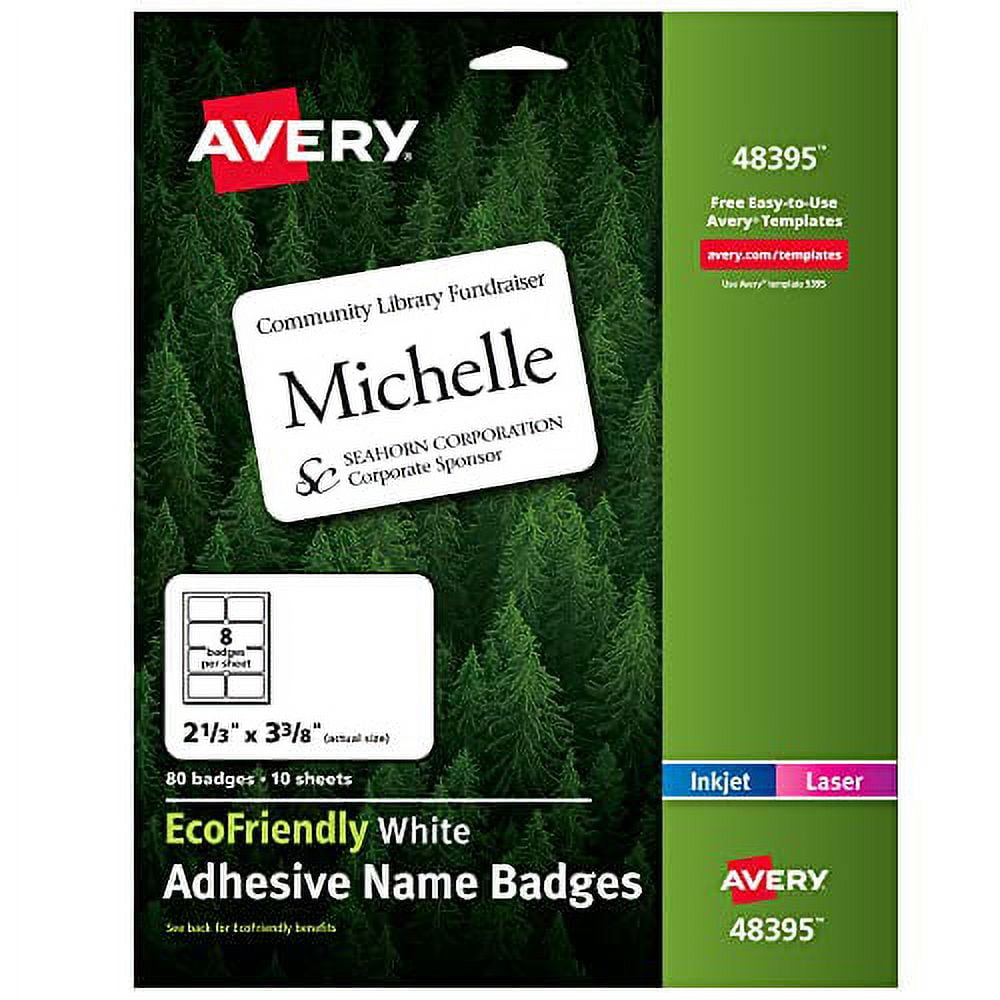 Avery EcoFriendly Printable Name Tags, White, 80 Removable Name Badges ...