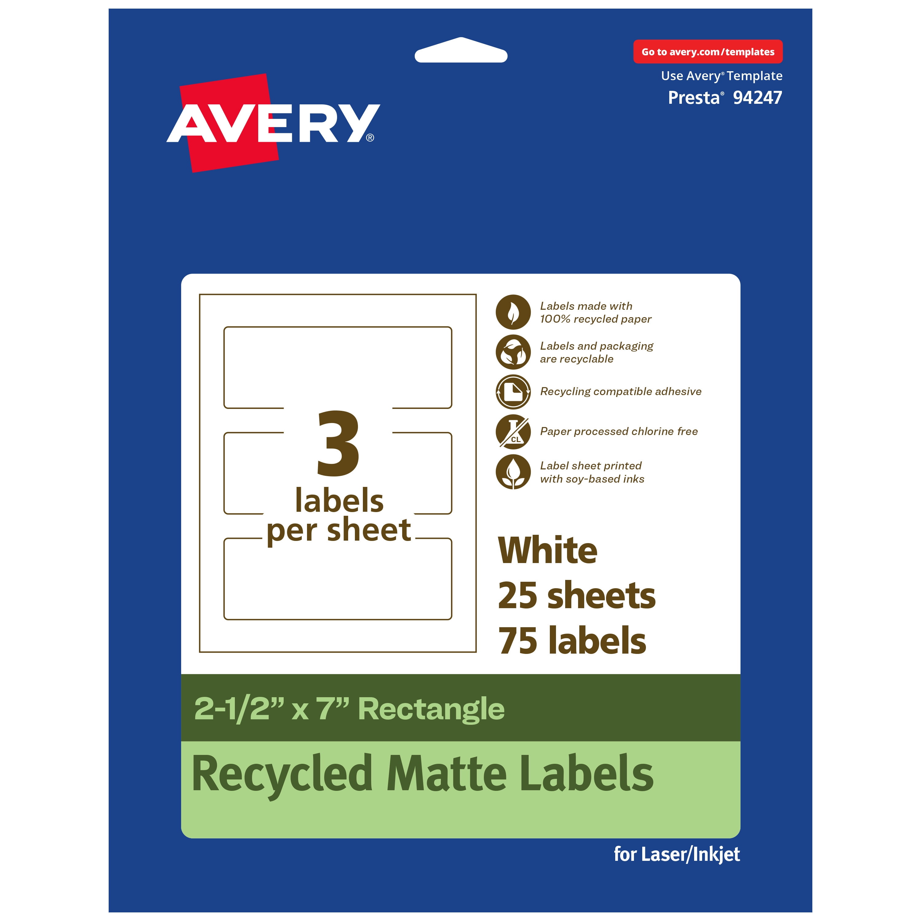 Avery EcoFriendly Rectangle Labels, 2-1/2" x 7", 75ct - Walmart.com