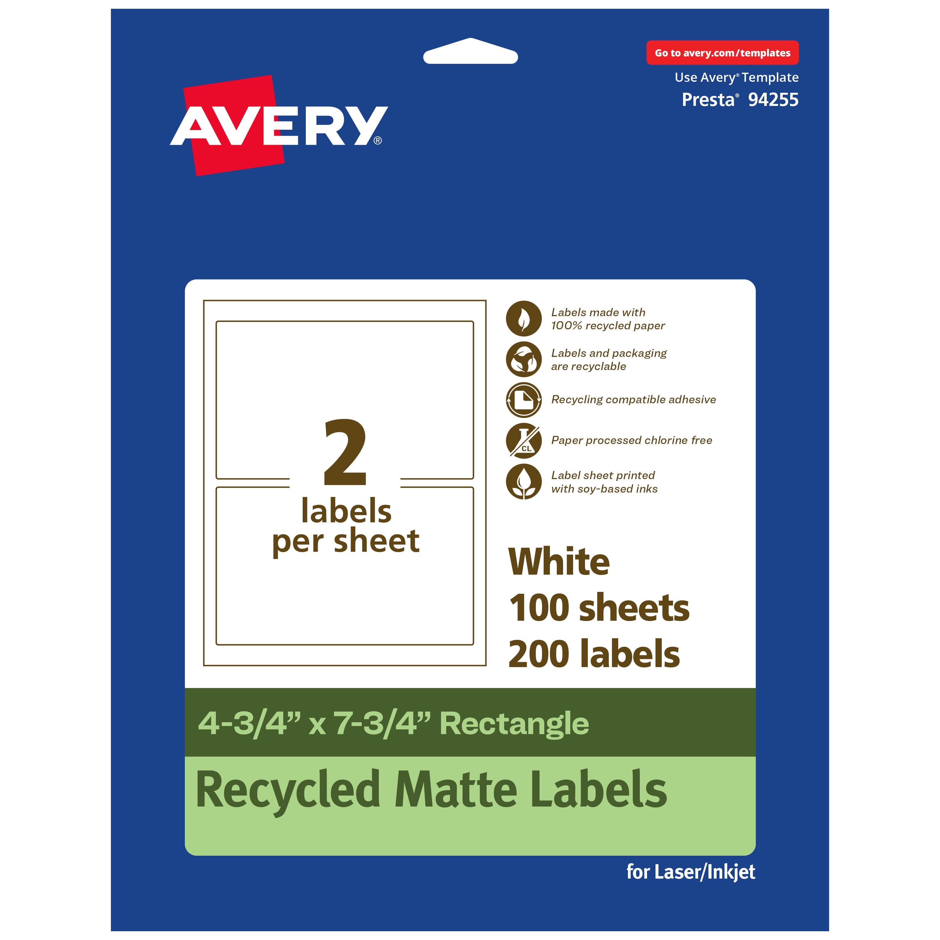 Avery EcoFriendly Rectangle Labels, 4-3/4" x 7-3/4", 200ct - Walmart.com