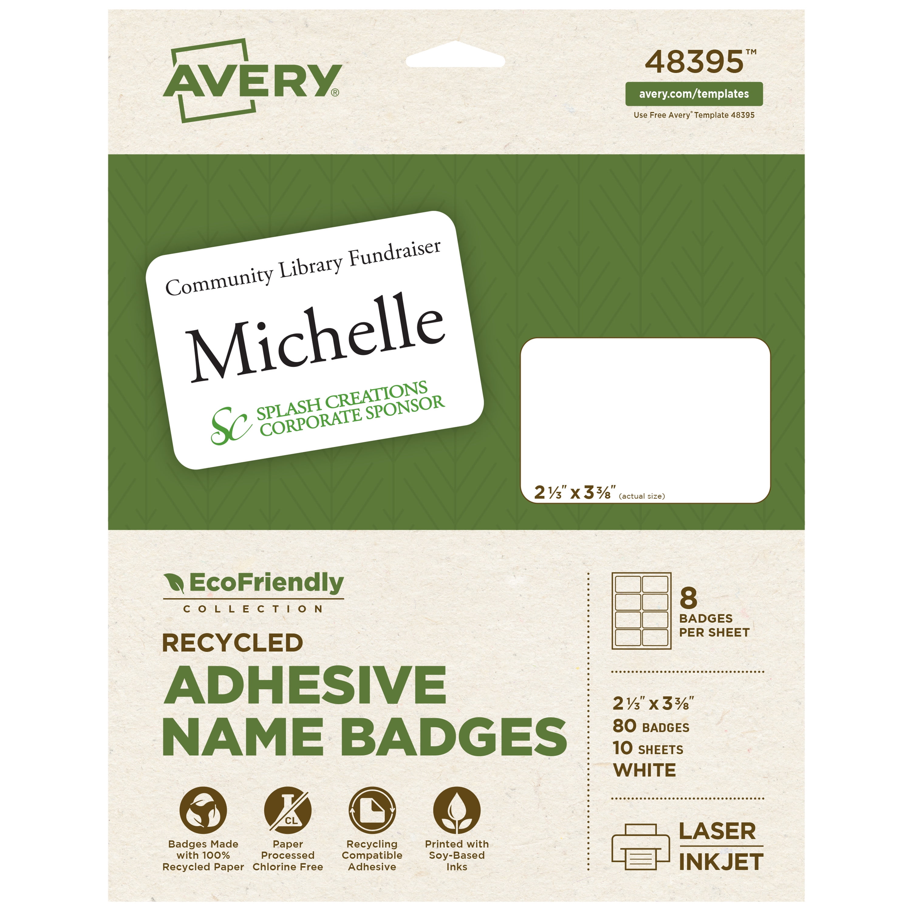 Avery EcoFriendly Recycled Name Tags, 2-1/3" x 3-3/8", White, Removable ...
