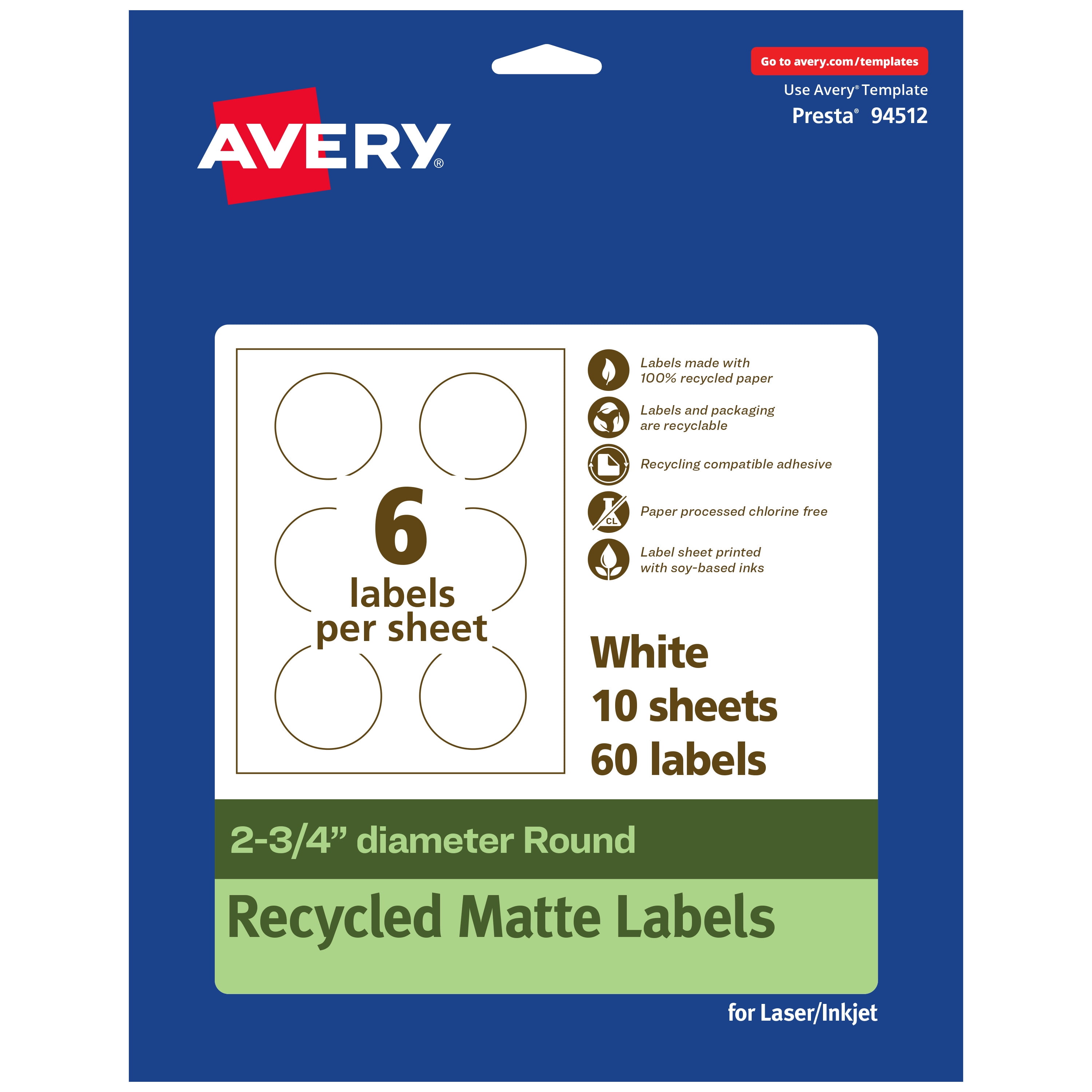 Avery EcoFriendly Round Labels, 2-3/4" Diameter, 60ct - Walmart.com