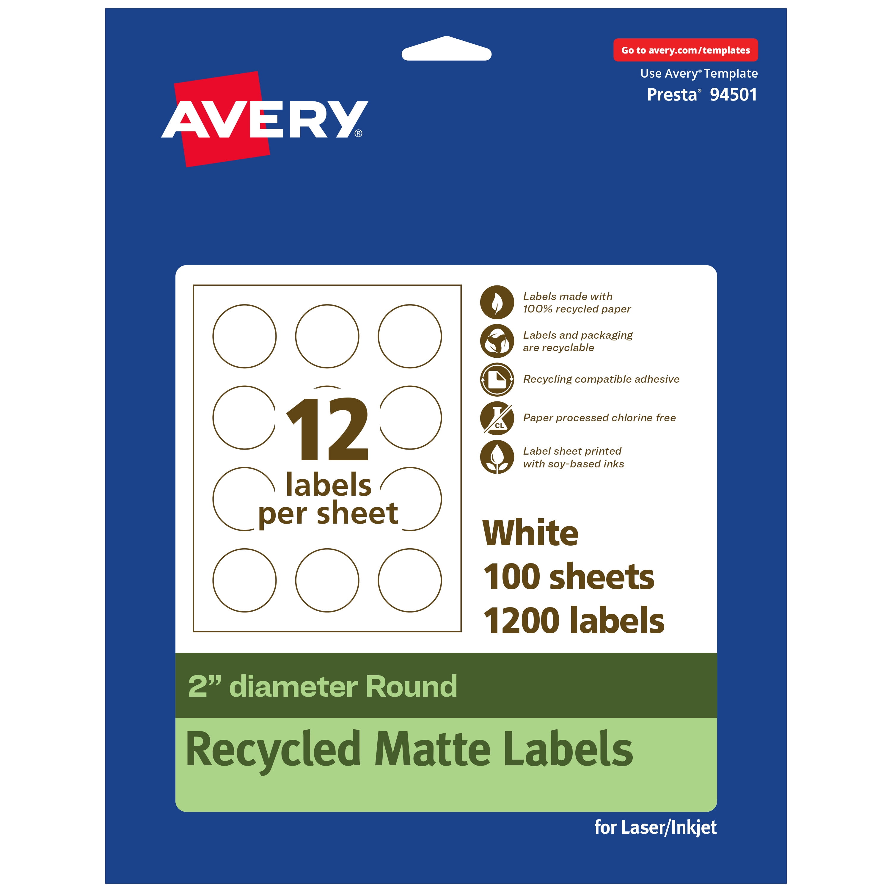 Avery EcoFriendly Round Labels, 2" Diameter, 1,200ct - Walmart.com