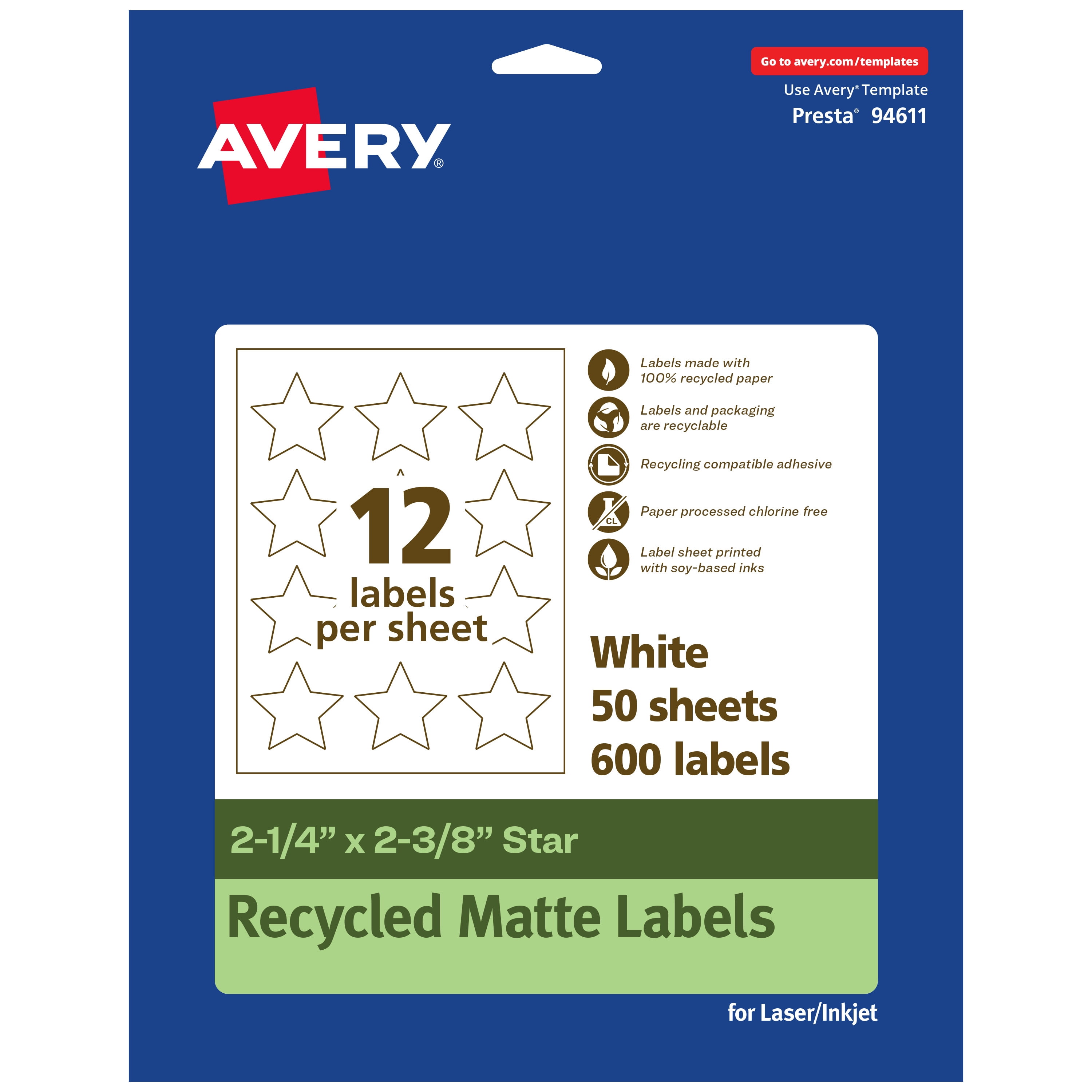 Avery EcoFriendly Star Labels, 2-1/4" x 2-3/8", 600ct - Walmart.com