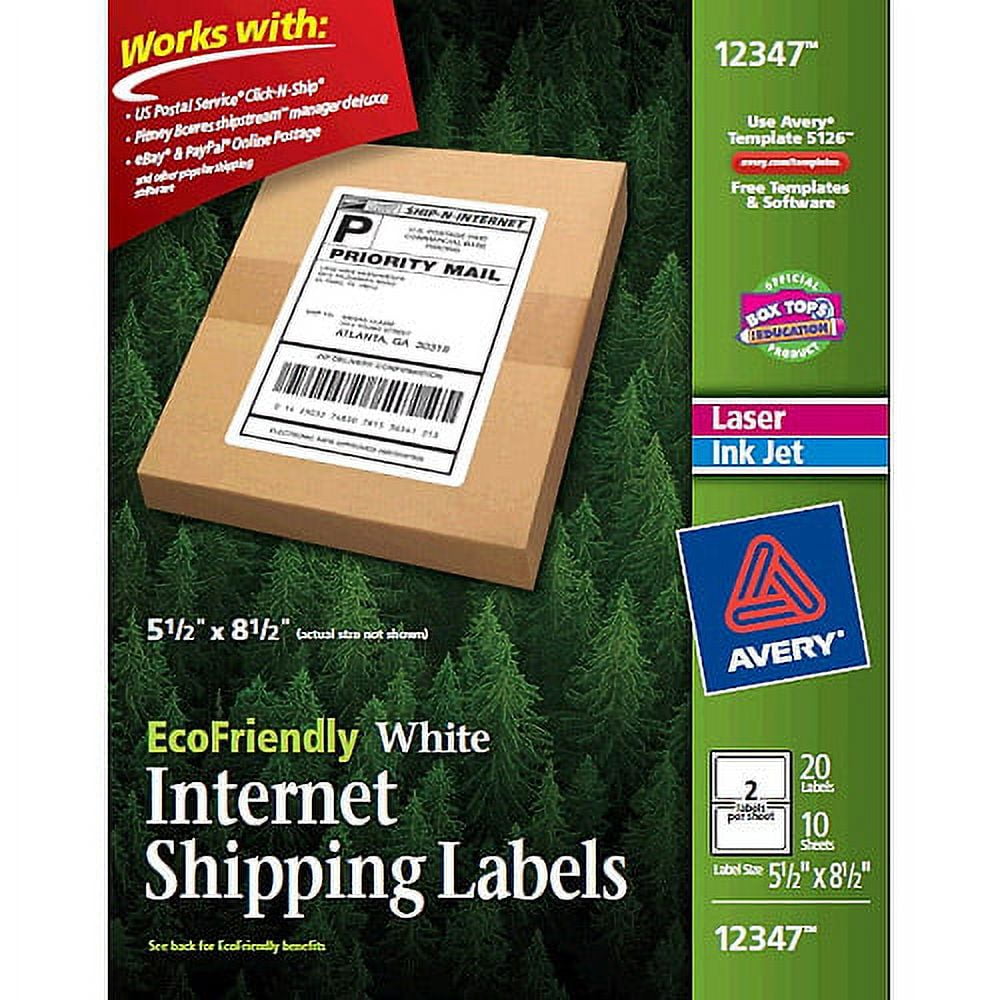 Avery EcoFriendly White Shipping Labels, 1/2 Page, 20-Count - Walmart.com