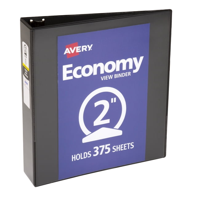 Avery Economy View 3 Ring Binder, 2" Round Rings, 1 Black Binder ...