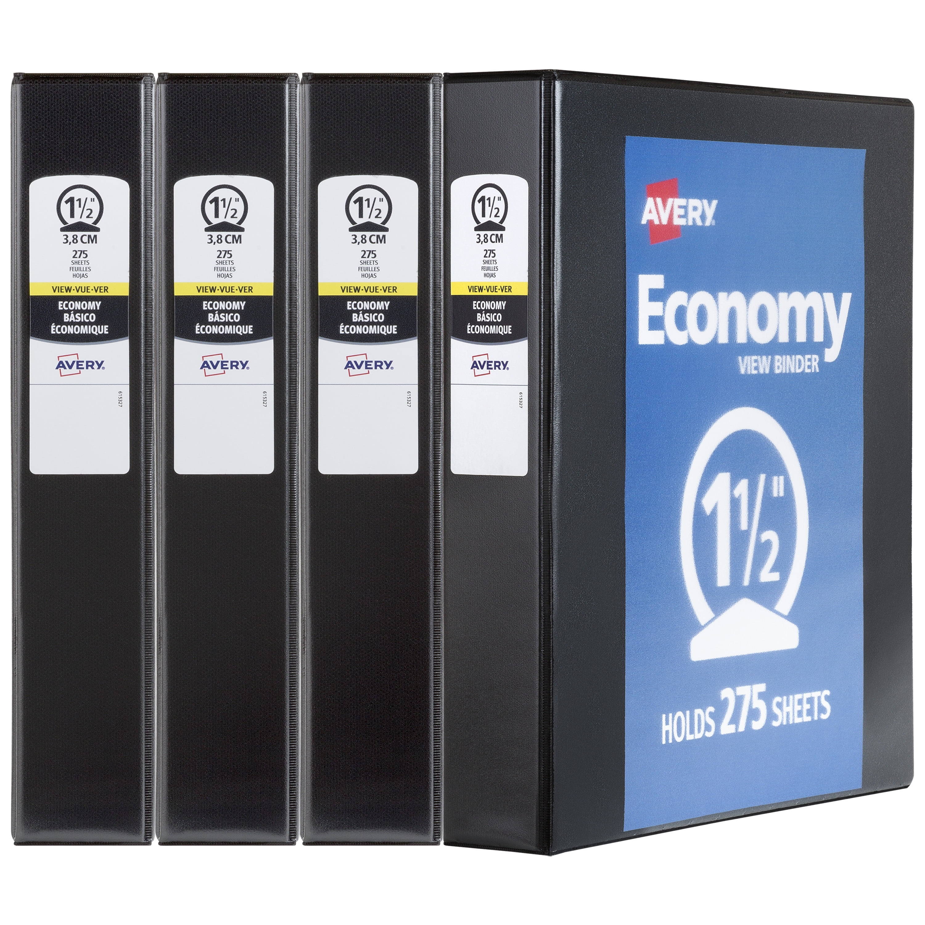 Avery Economy View 3 Ring Binders, 1.5" Round Rings, 4 Black Binders ...