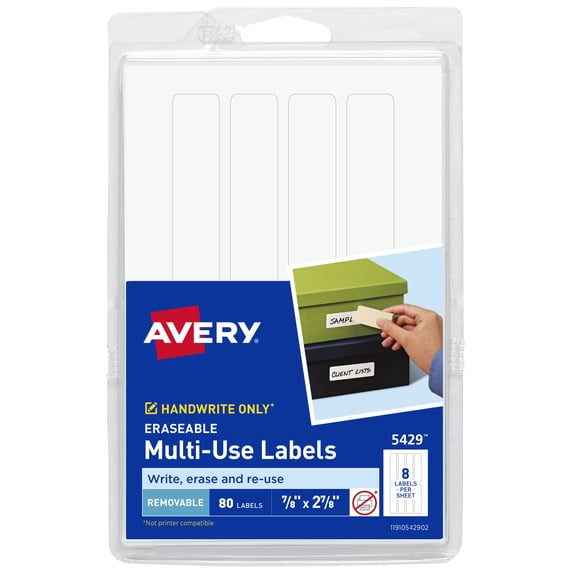 Avery, Erasable Labels, 7/8" x 2-7/8", 80ct, Handwrite & Erase ...