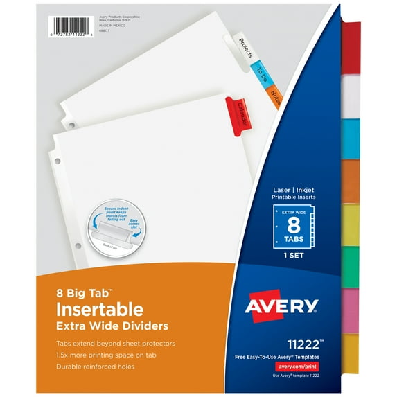 Avery 8-Tab Extra-Wide Big Tab Dividers for Binders, Multicolor (11222 ...
