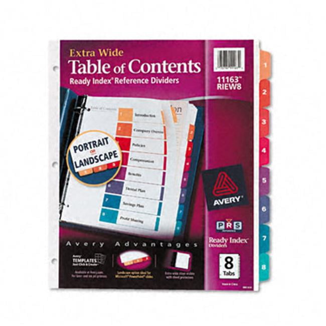Avery Extrawide Ready Index Dividers Eight-Tab 9 1/2 x 11 Assorted ...