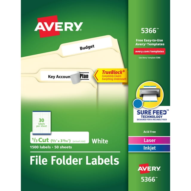 "Avery File Folder Labels, Printable Stick Adhesive, 2/3"" x 3-7/16 ...