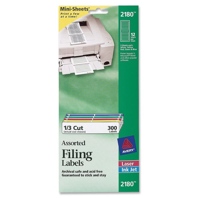 Avery File Folder Labels on Mini Sheets, 2/3 x 3 7/16, Assorted, 300 ...