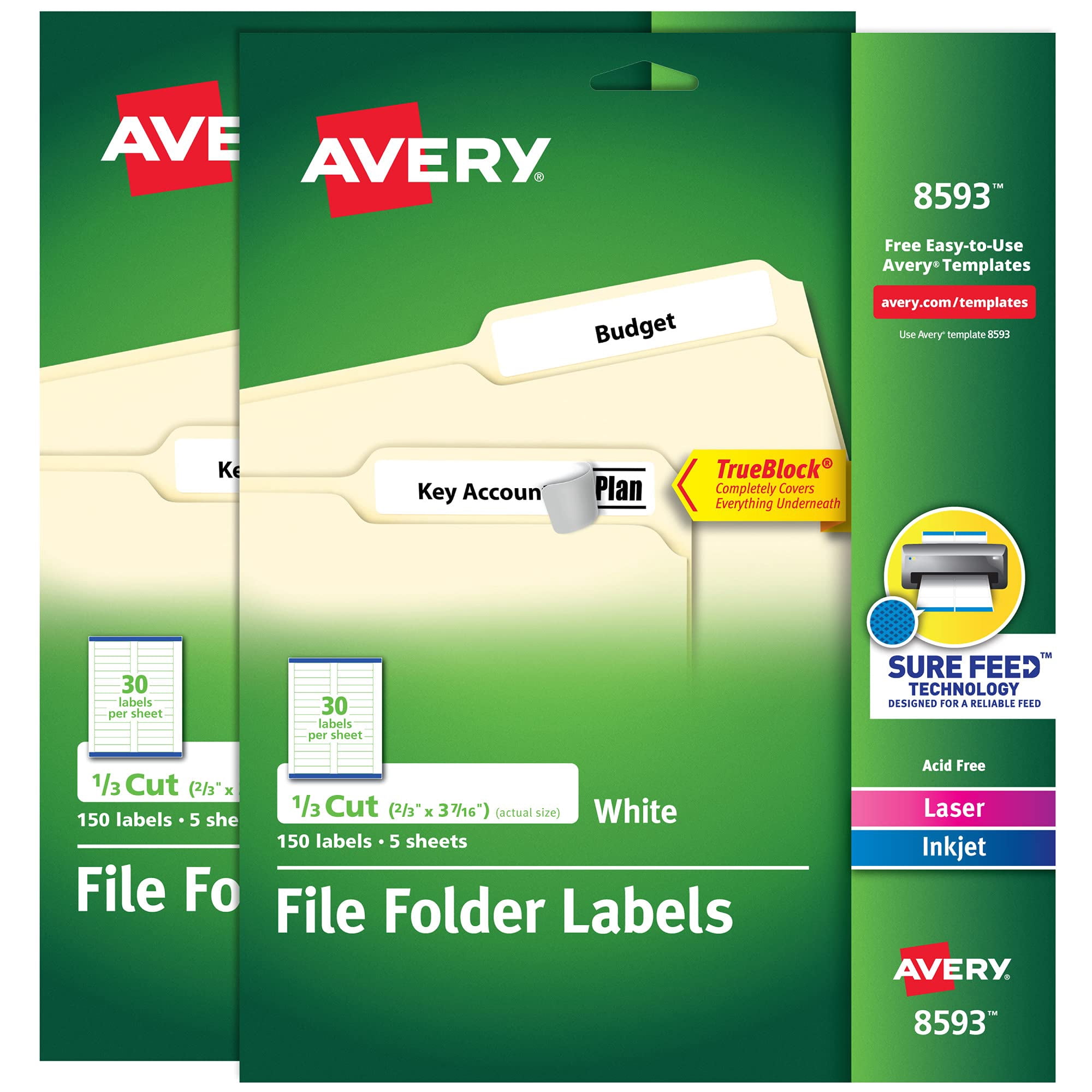 Avery Office File Folder Labels, TrueBlock, 2/3" x 3-7/16", Laser ...