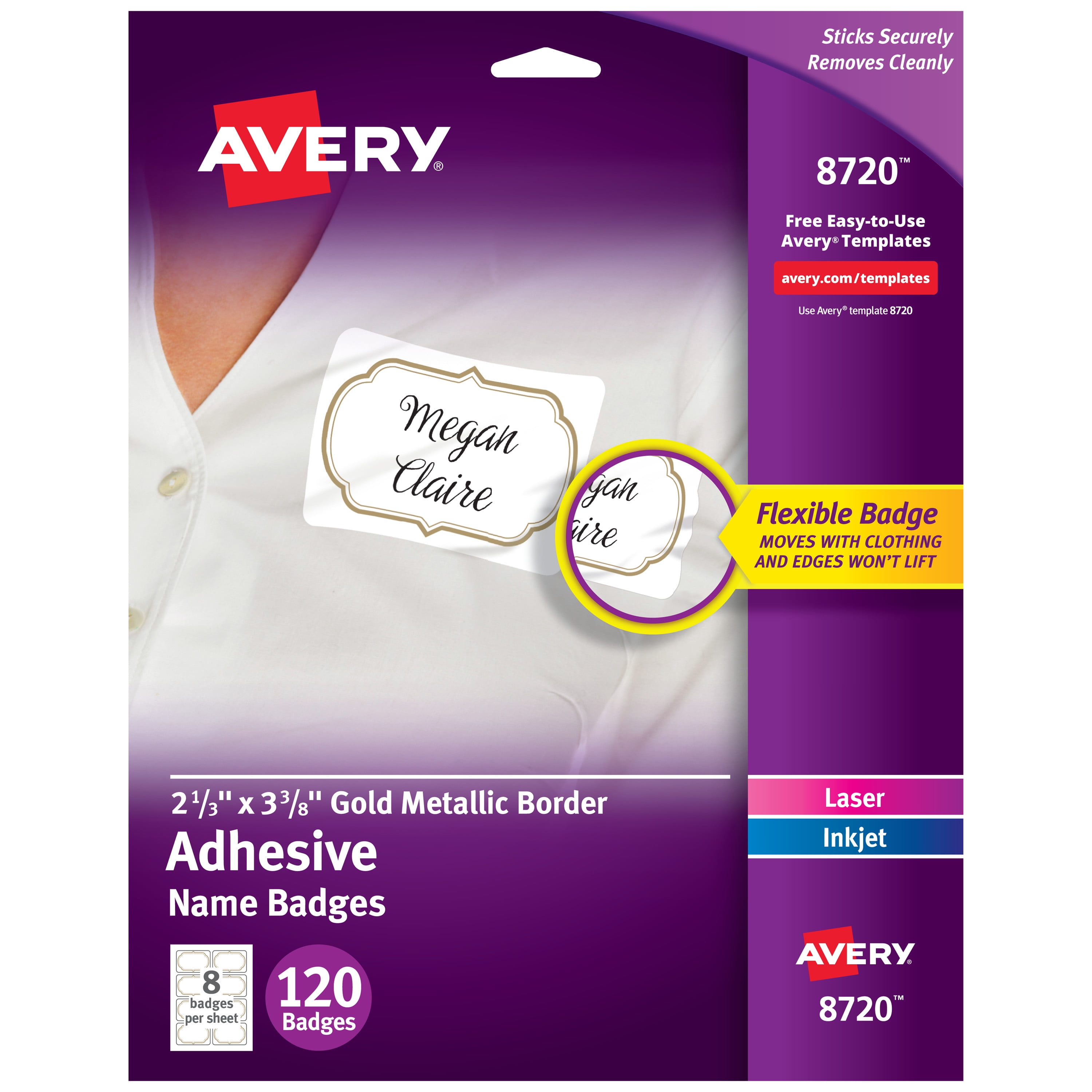 Avery Flexible Name Tags, 2-1/3" x 3-3/8", Gold Border, 120 (08720 ...