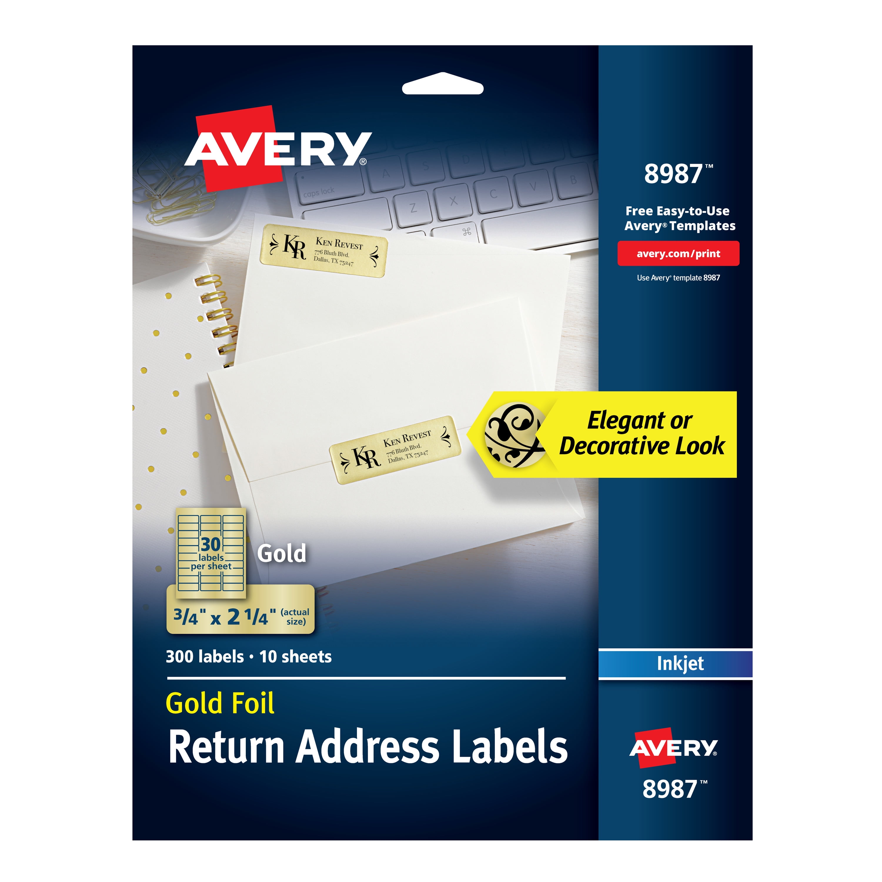 "Avery Gold Foil Mailing Labels, 3/4"" x 2-1/4"", 300 Count, Perfect ...