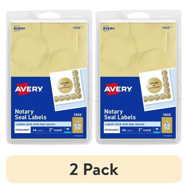 (2 pack) Avery(R) Metallic Gold Print or Write Notarial Seals for ...