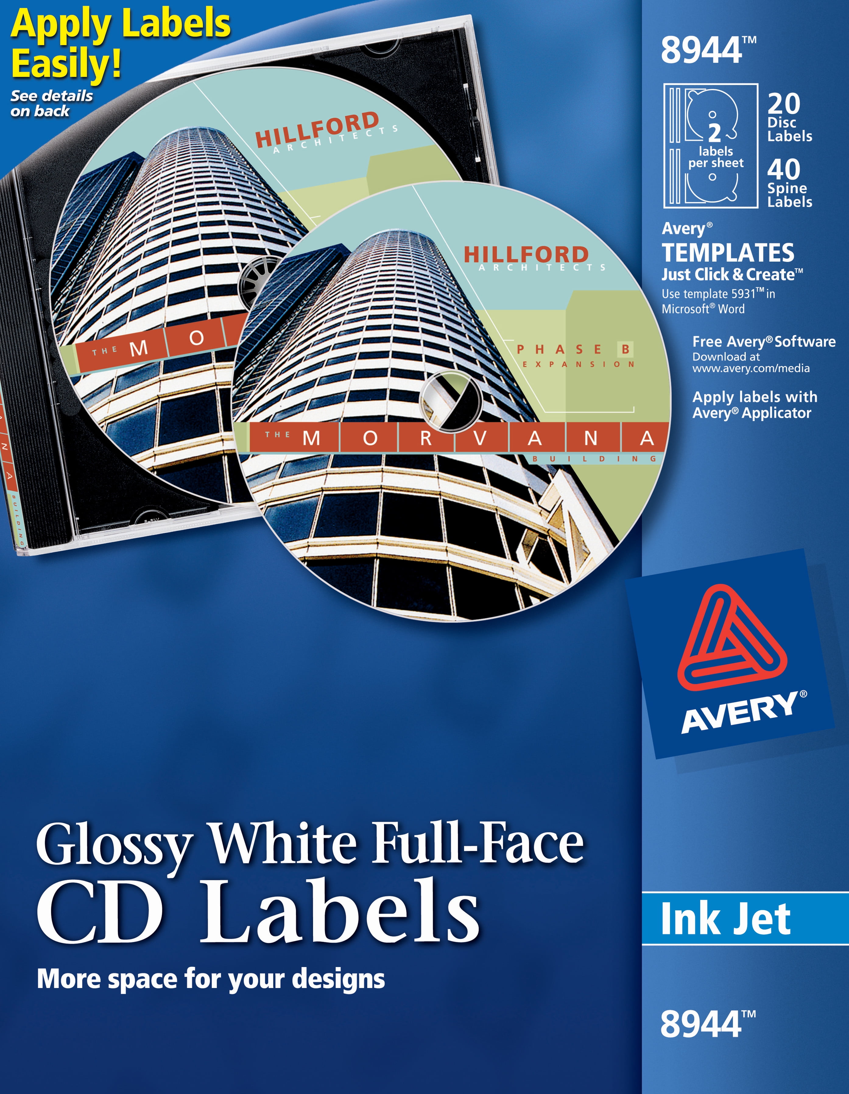 Avery Printable Full-Face CD/DVD Labels with Applicator, Glossy White ...