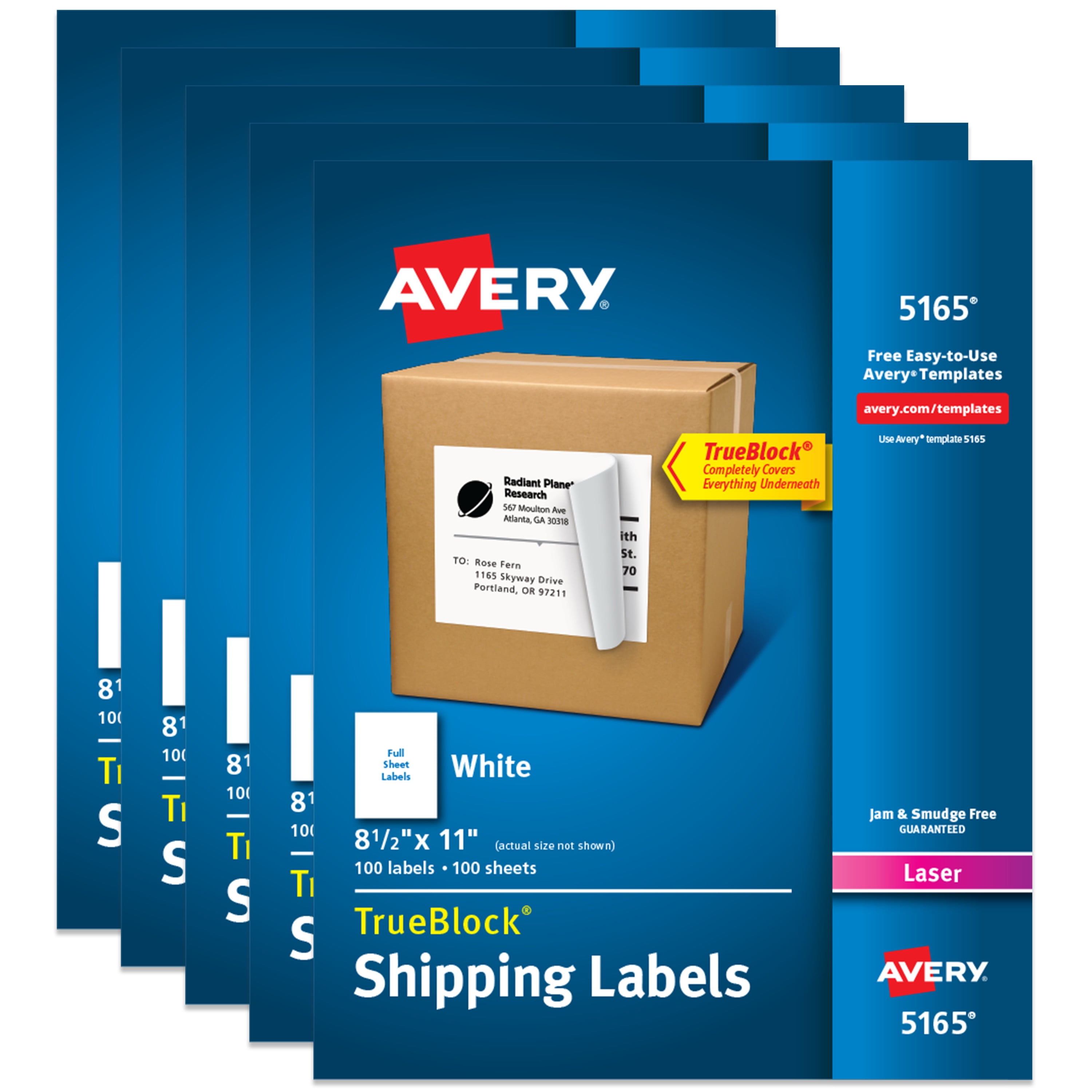 Avery Full-Sheet Shipping Labels, 8.5" x 11", White, 100 Labels (5165 ...