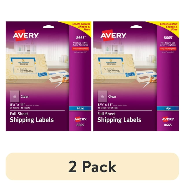 (2 pack) Avery Full Sheet Shipping Labels, 8.5" x 11", Matte Clear, 25 ...