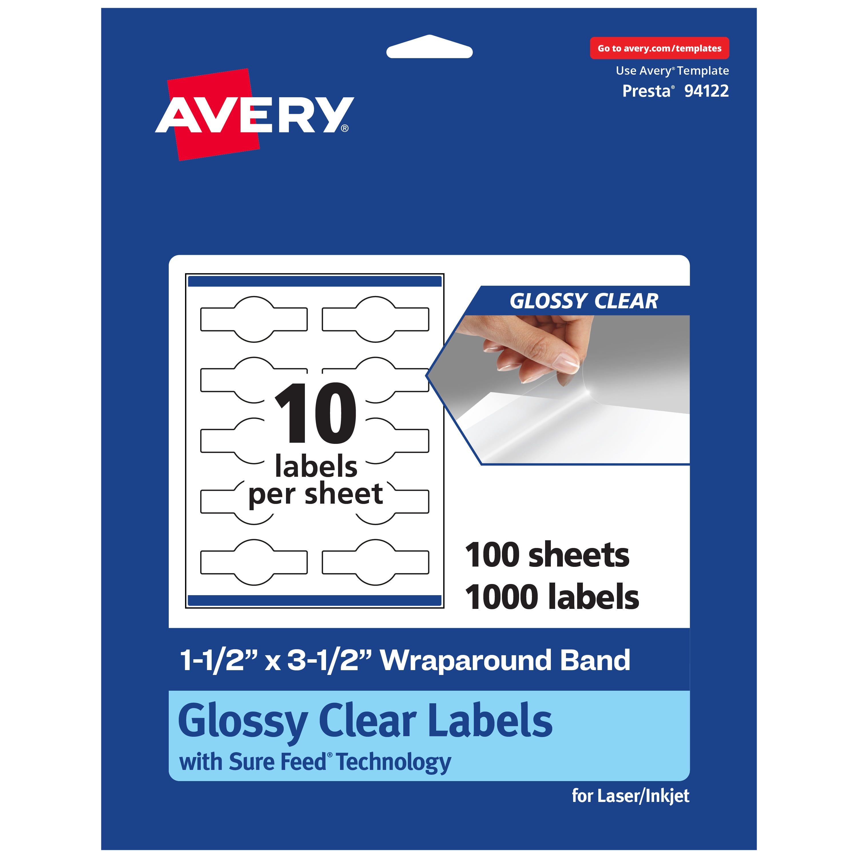 Avery Glossy Clear Wraparound Labels, 1.5" x 3.5", 1,000 Labels ...