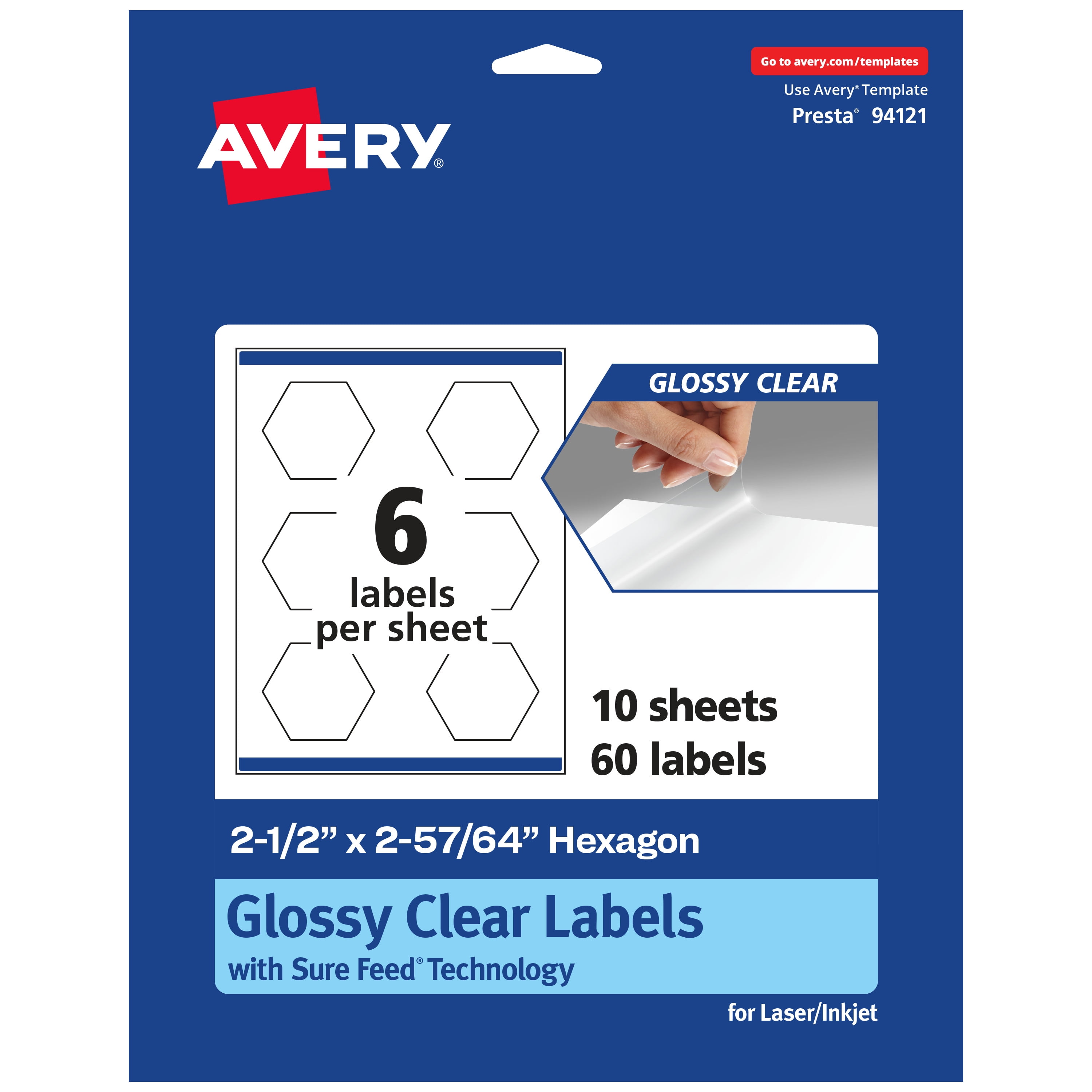 Avery Glossy Clear Hexagon Labels, 2-1/2" x 2-57/64", 60 Labels ...