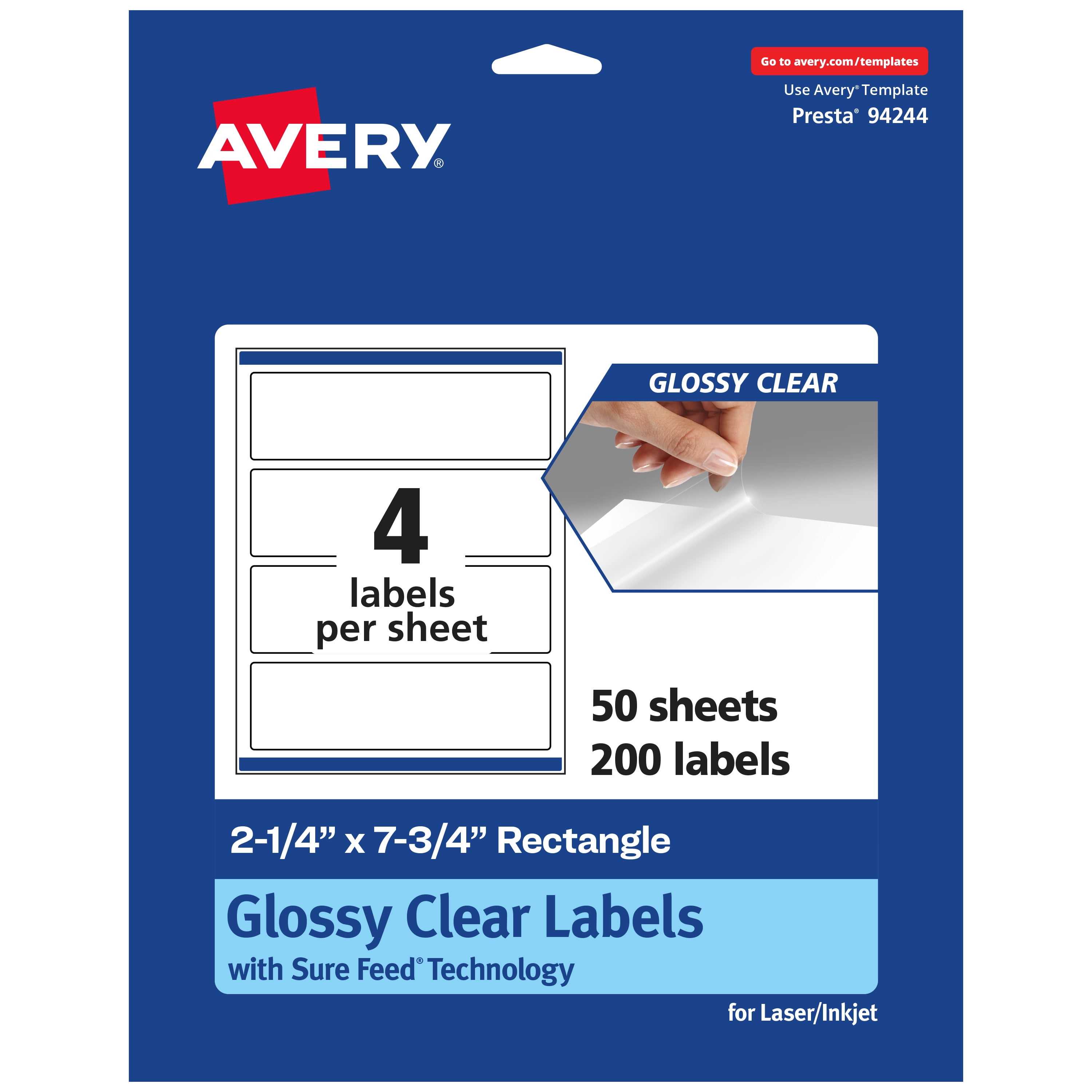 Avery Glossy Clear Rectangle Labels, 2.25" x 7.75", 200 Labels ...
