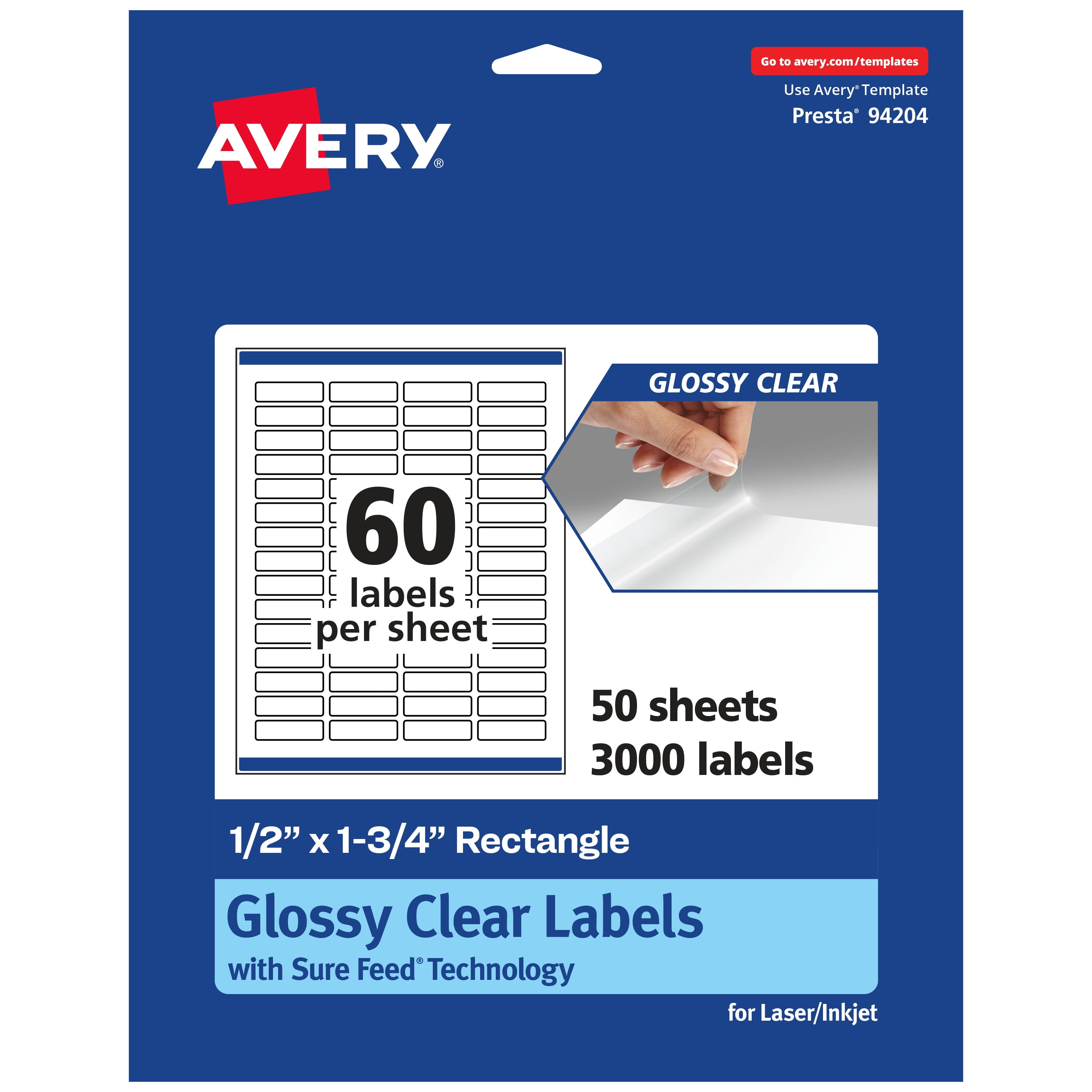 Avery Glossy Clear Rectangle Labels, .5" x 1.75", 3,000 Labels ...