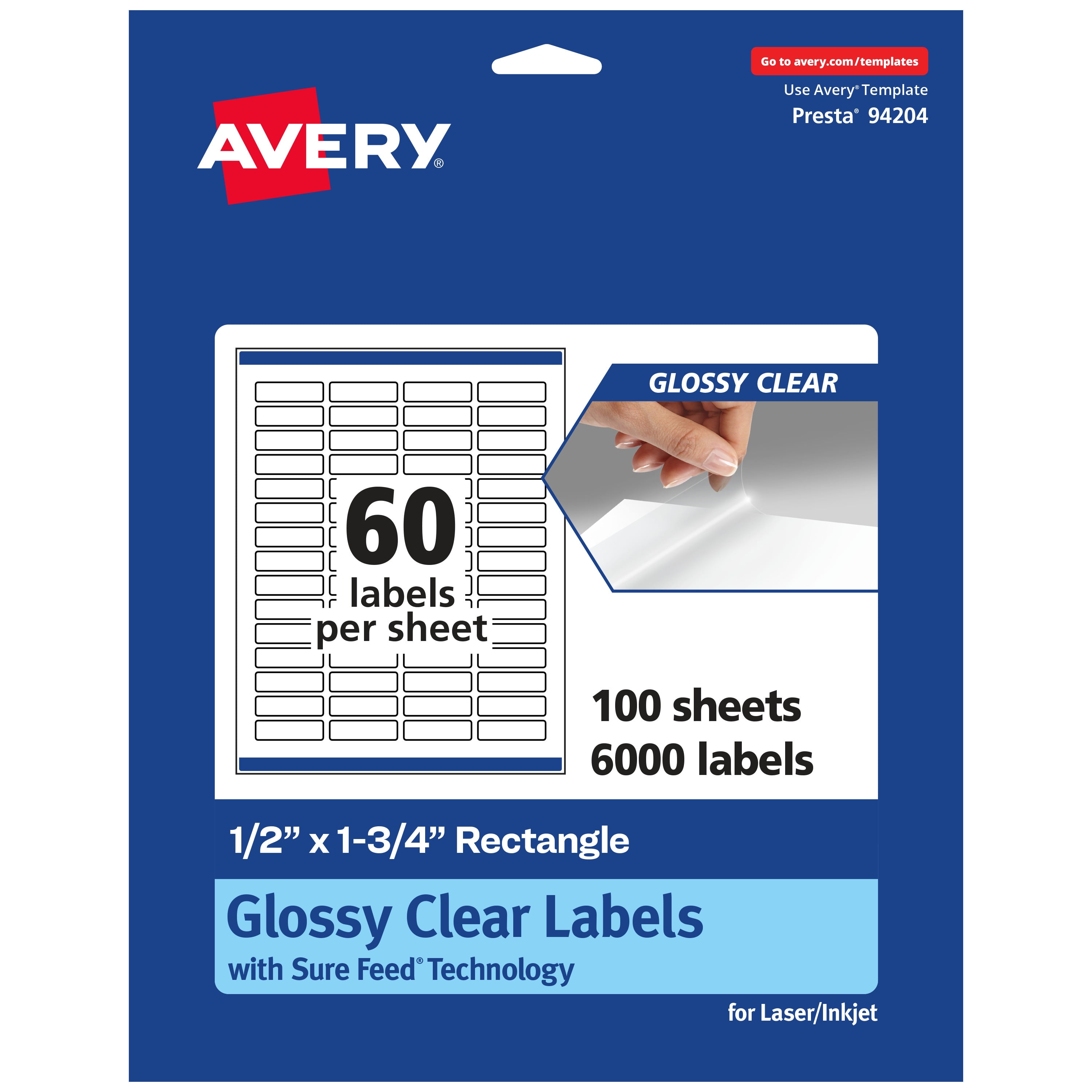 Avery Glossy Clear Rectangle Labels, .5" x 1.75", 6,000 Labels ...