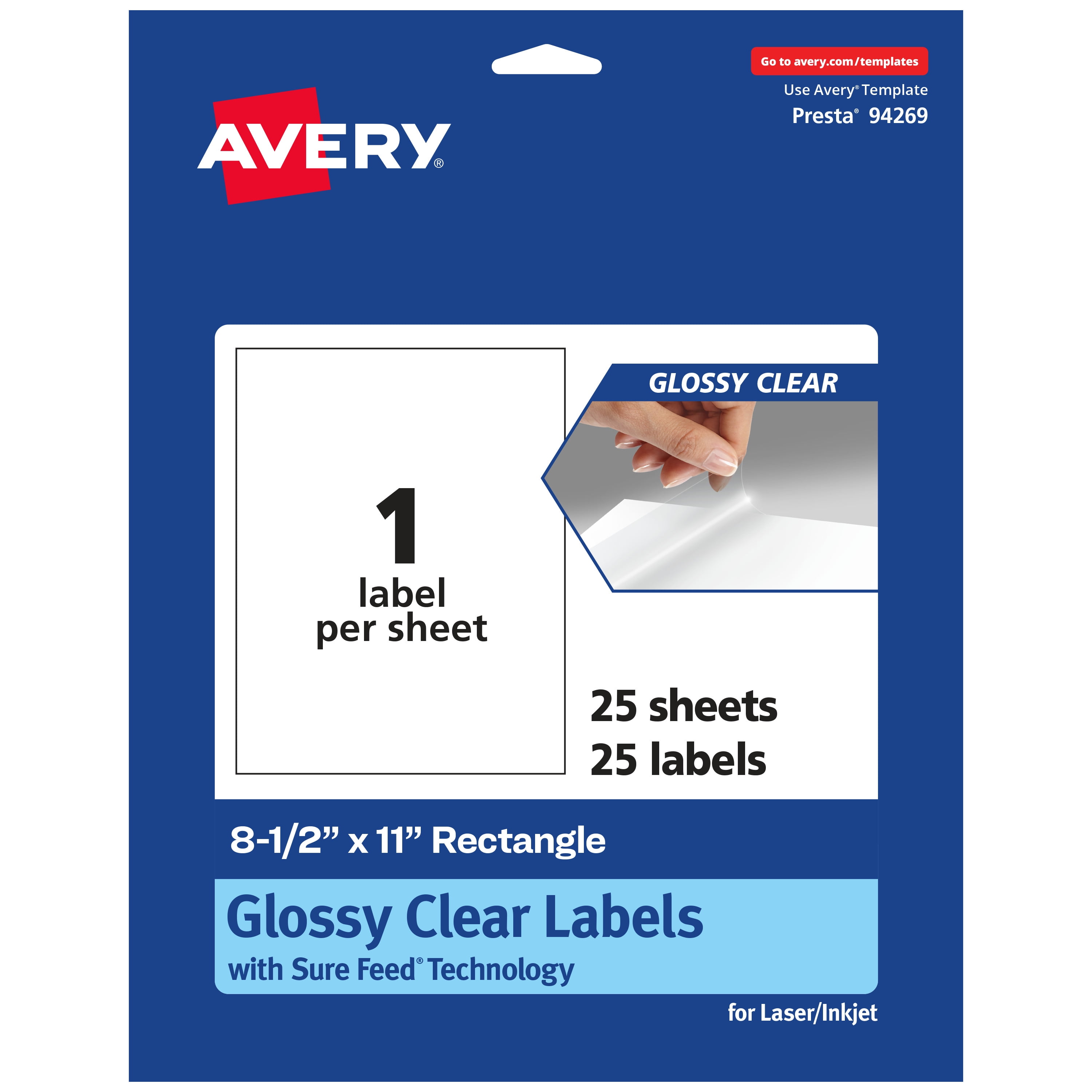Avery Glossy Clear Rectangle Labels, 8.5" x 11", 25 Glossy Clear Labels ...