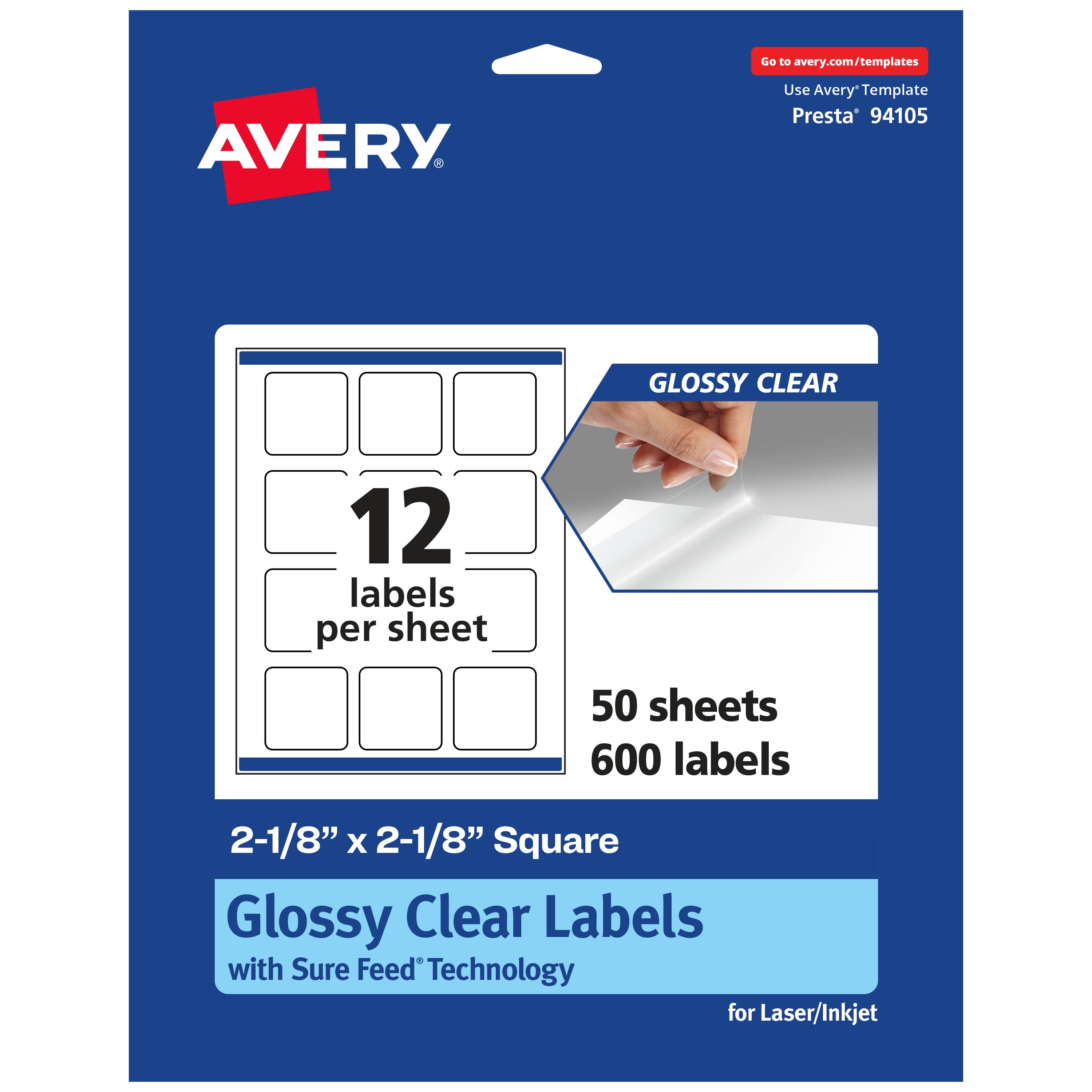 Avery Glossy Clear Square Labels, 2-1/8" x 2-1/8", 600 Labels - Walmart.com
