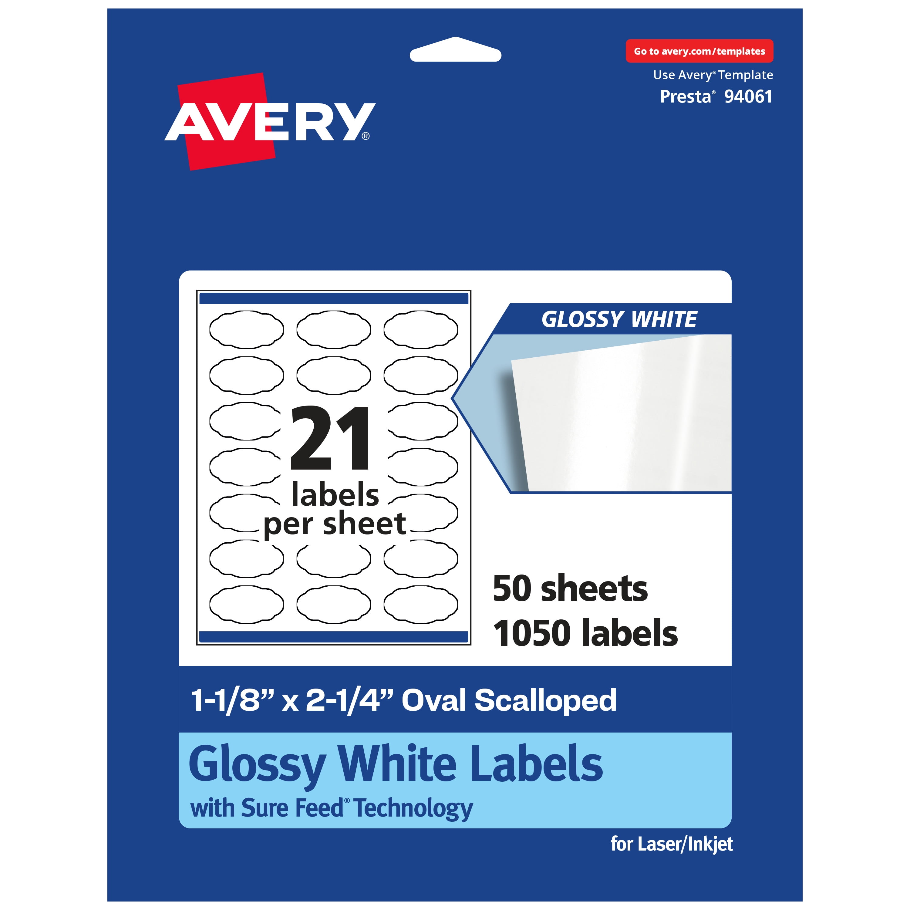 Avery Glossy Oval Scalloped Labels, 1-1/8" x 2-1/4", 1,050 Total ...