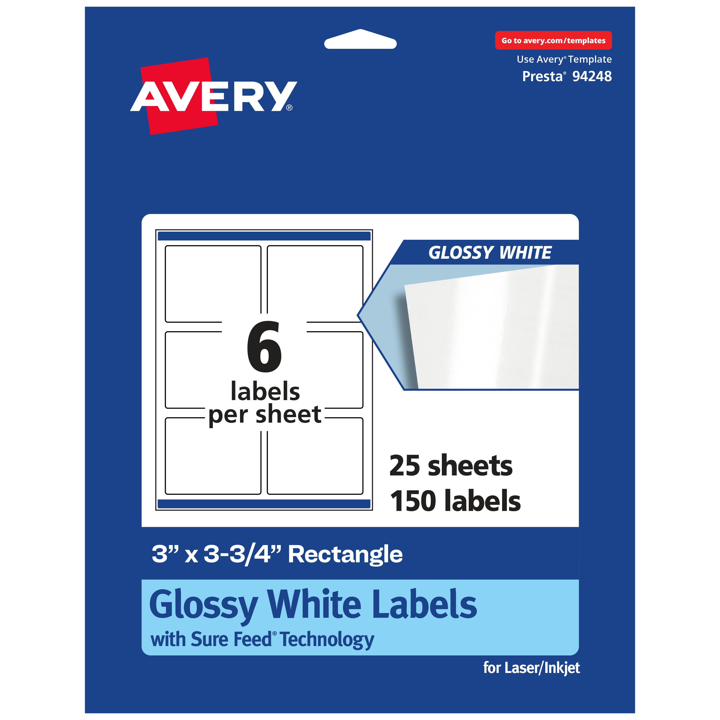 Avery Glossy White Rectangle Labels, 3" x 3.75", 150 Total - Walmart.com