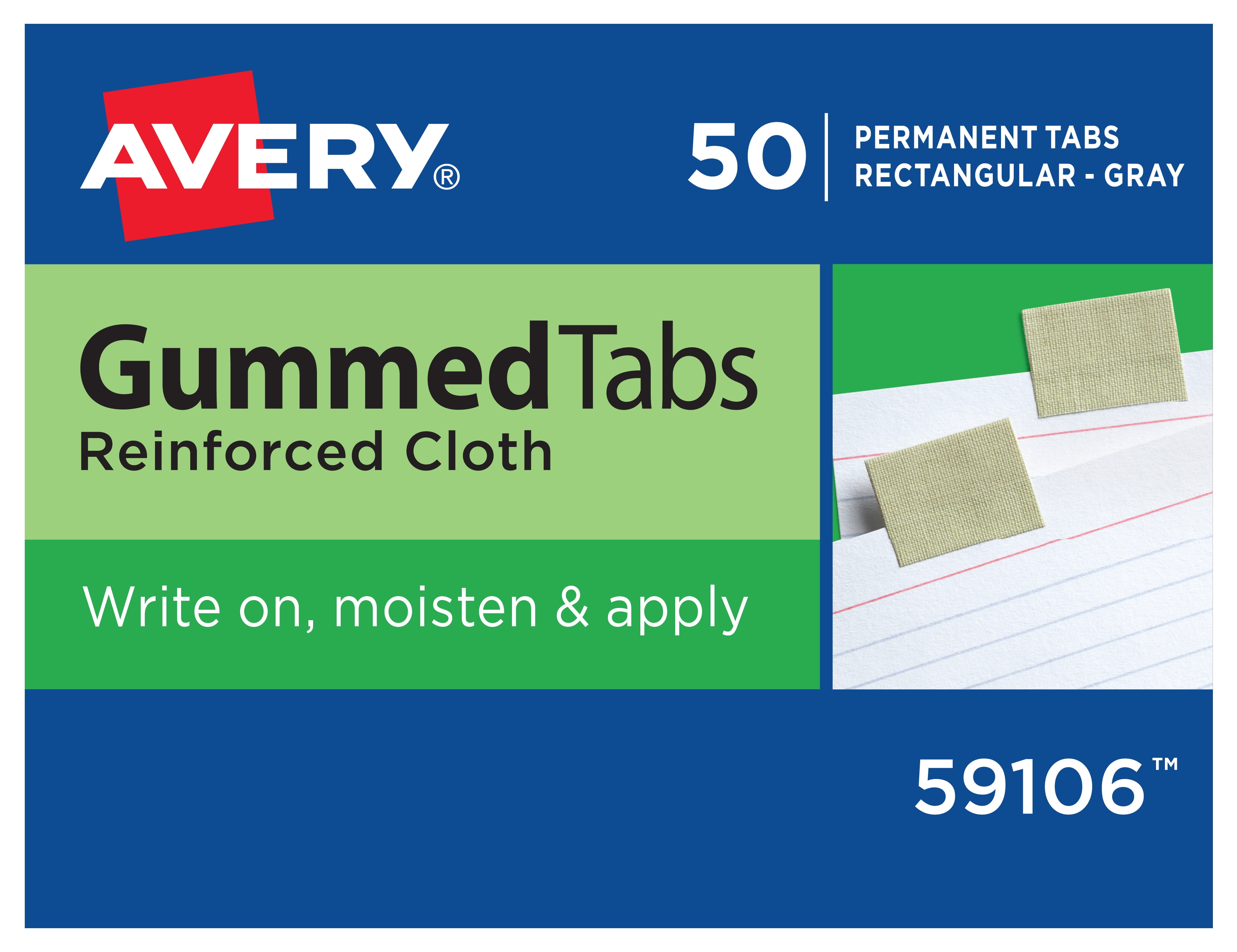 Avery Gummed Tabs, 1" x 1-3/16", Reinforced Cloth, Gray (59106 ...