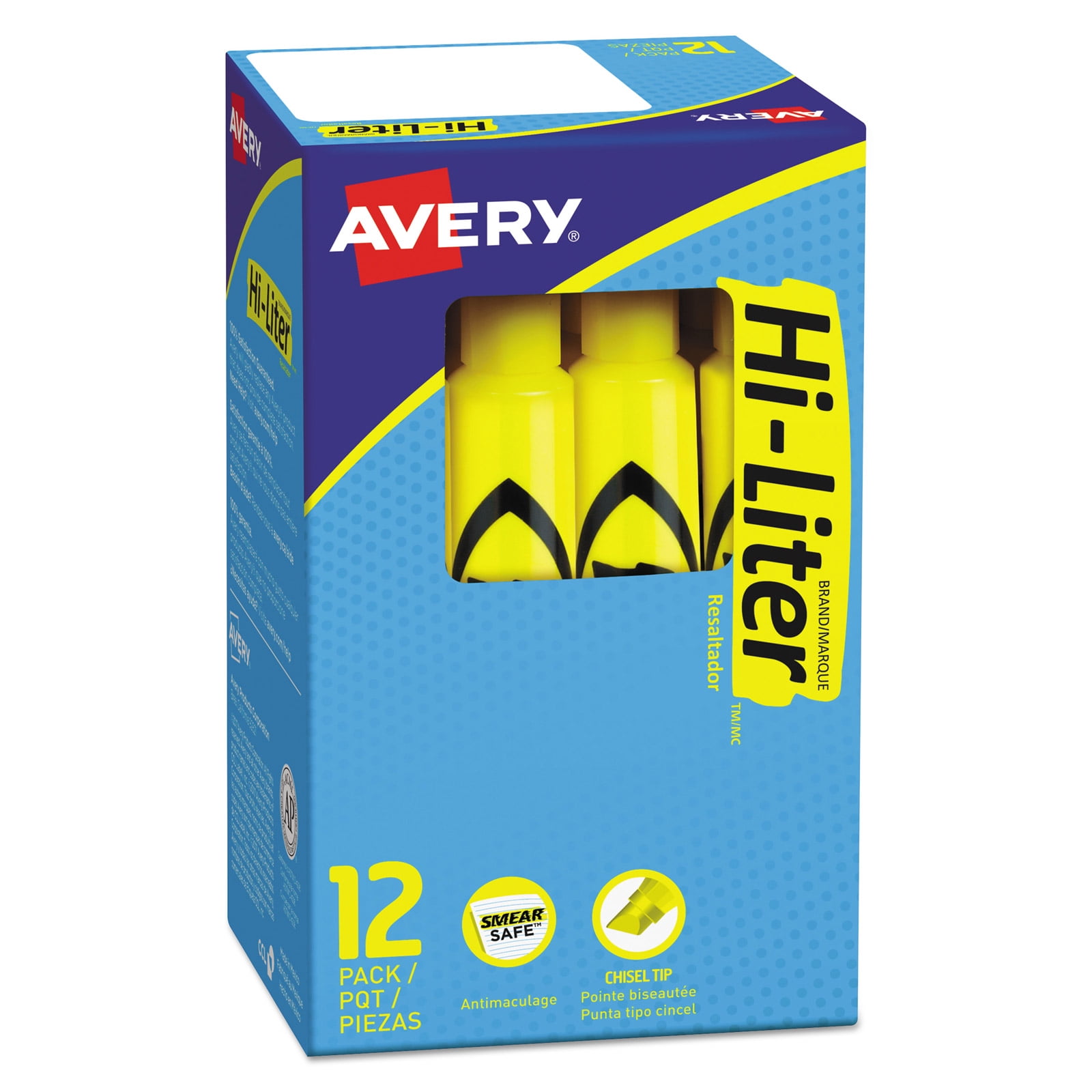 Avery HI-LITER Desk-Style, Smear Safe, Quick-Drying Yellow Highlighter ...