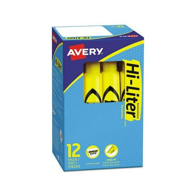 Avery HI-LITER Desk-Style Highlighter, Chisel Tip, Yellow Ink, Dozen ...