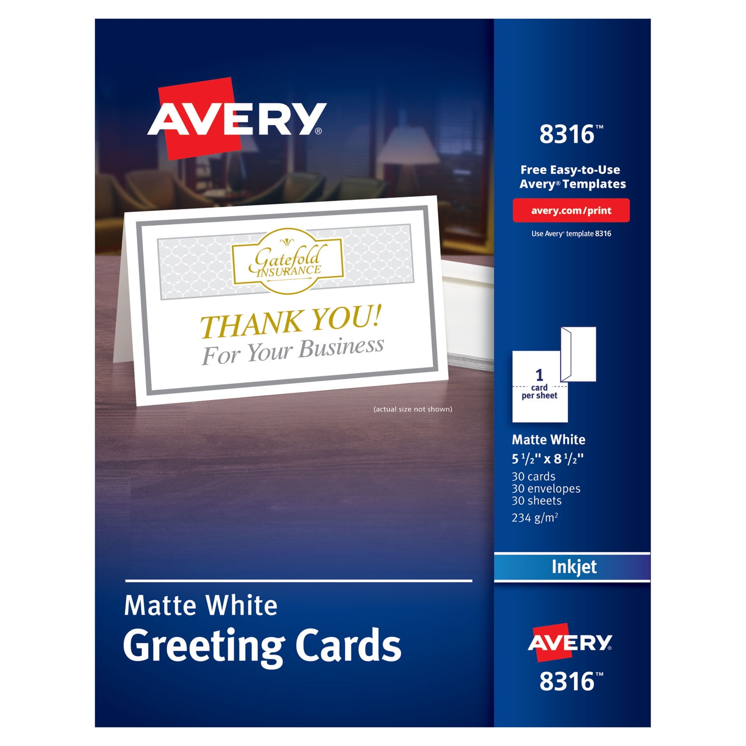 Avery Half-Fold Greeting Cards, Inkjet, 5 1/2 x 8.5, Matte White, 30 ...