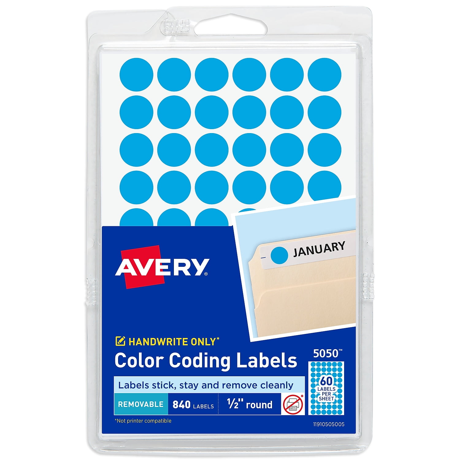 Avery Hand Written Color Coding Labels 0.5"Dia. Light Blue 60/Sheet 14 ...