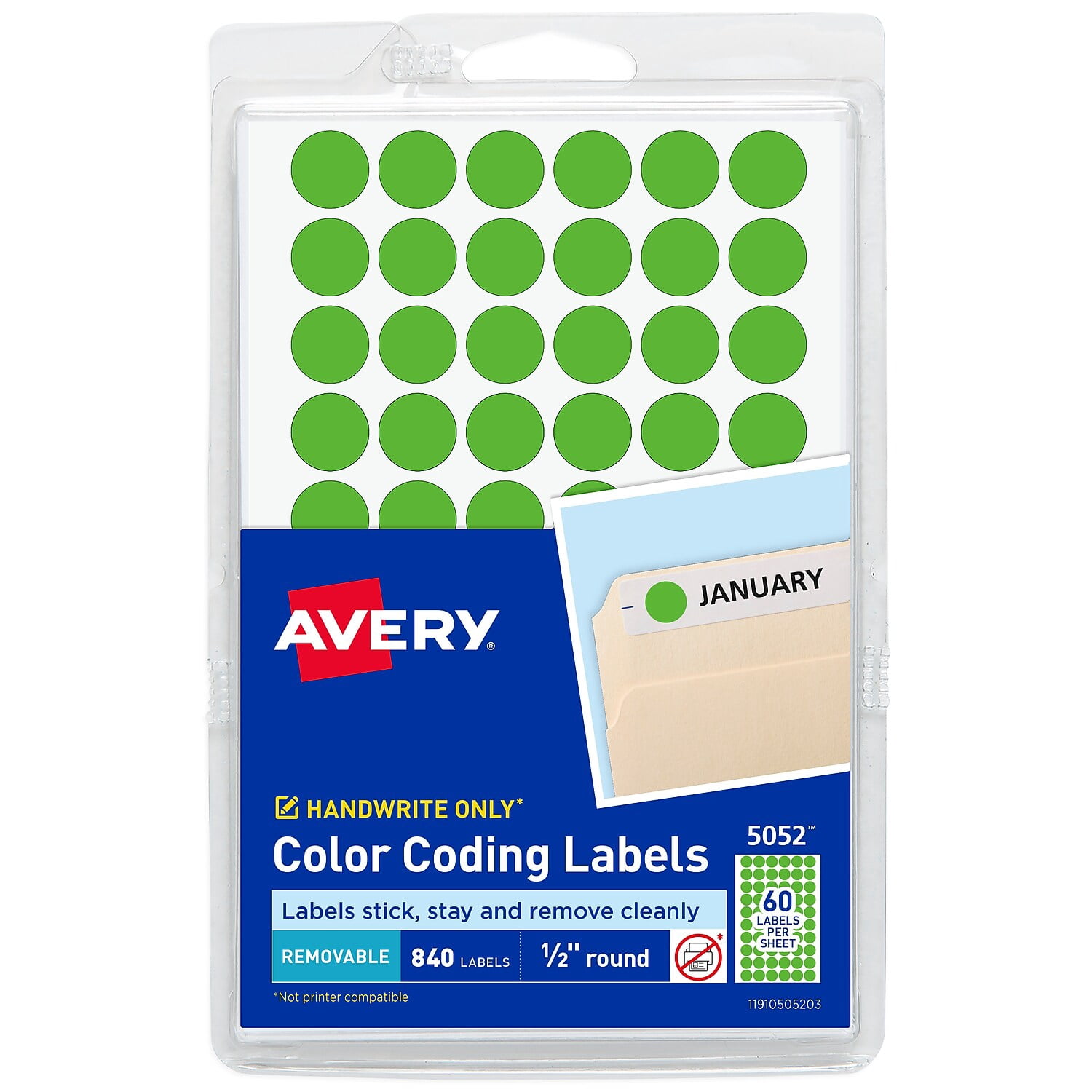 Avery Hand Written Color Coding Labels 1/2" Dia. Neon Green 60/Sheet 14 ...