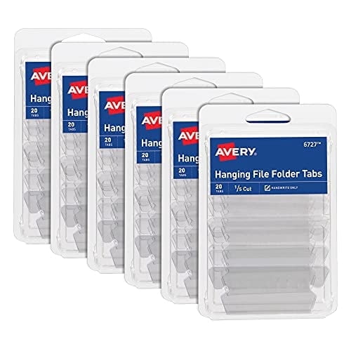 Avery Hanging File Folder Tabs and Inserts, 1/5 Cut, Clear, 6-Pack, 120 ...