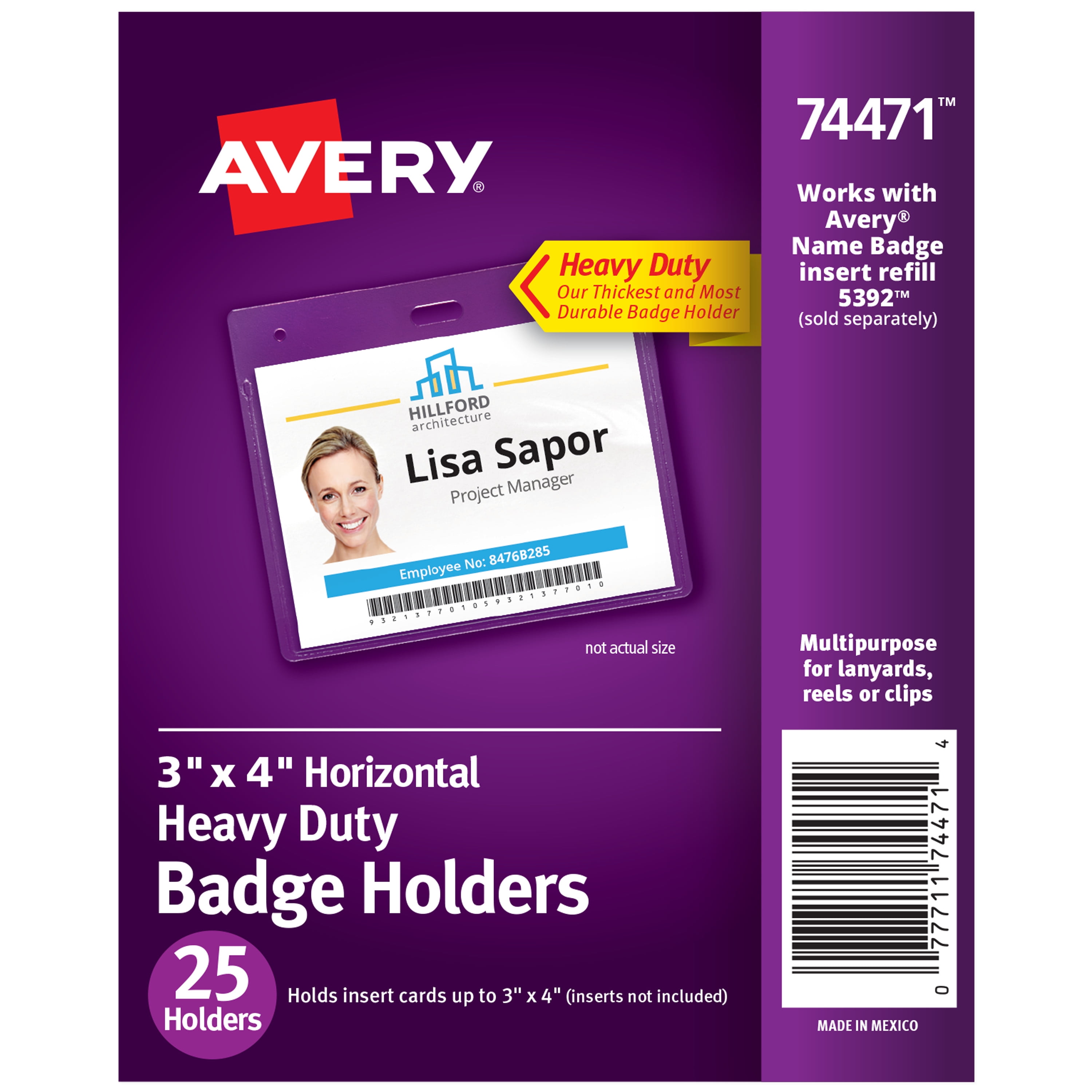"Avery Heavy Duty Plastic Badge Holders for Name Tags, 3"" x 4"", Pack of 25 (74471)" - Walmart.com