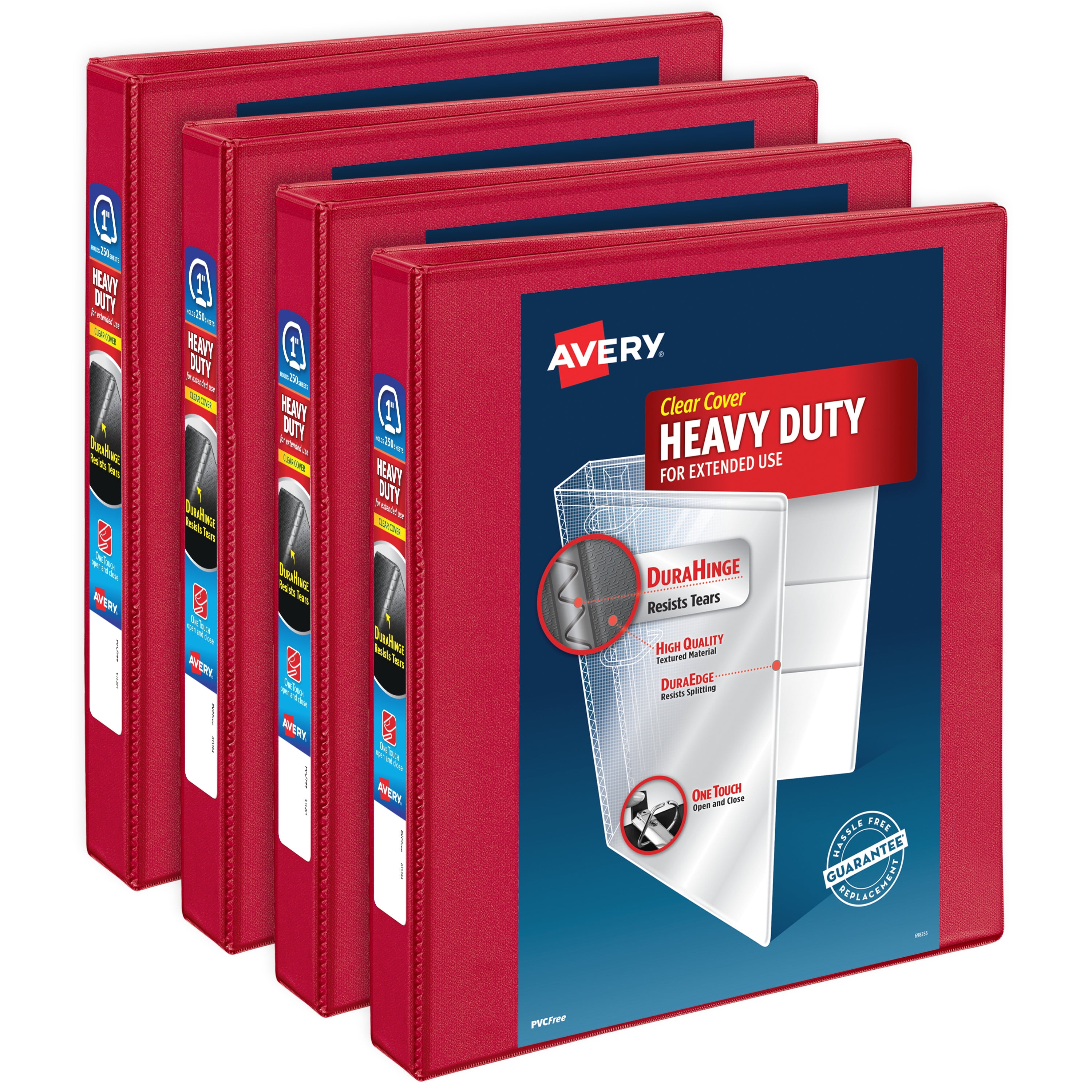 Avery Heavy-Duty Binder, 1" Rings, Red Binders (79136) (Pack of 4 ...