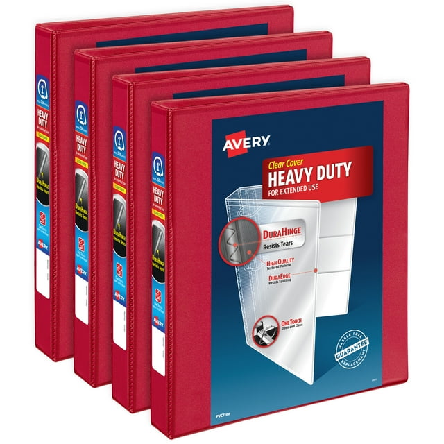 Avery Heavy-Duty Binder, 1" Rings, Red Binders (79136) (Pack of 4 ...